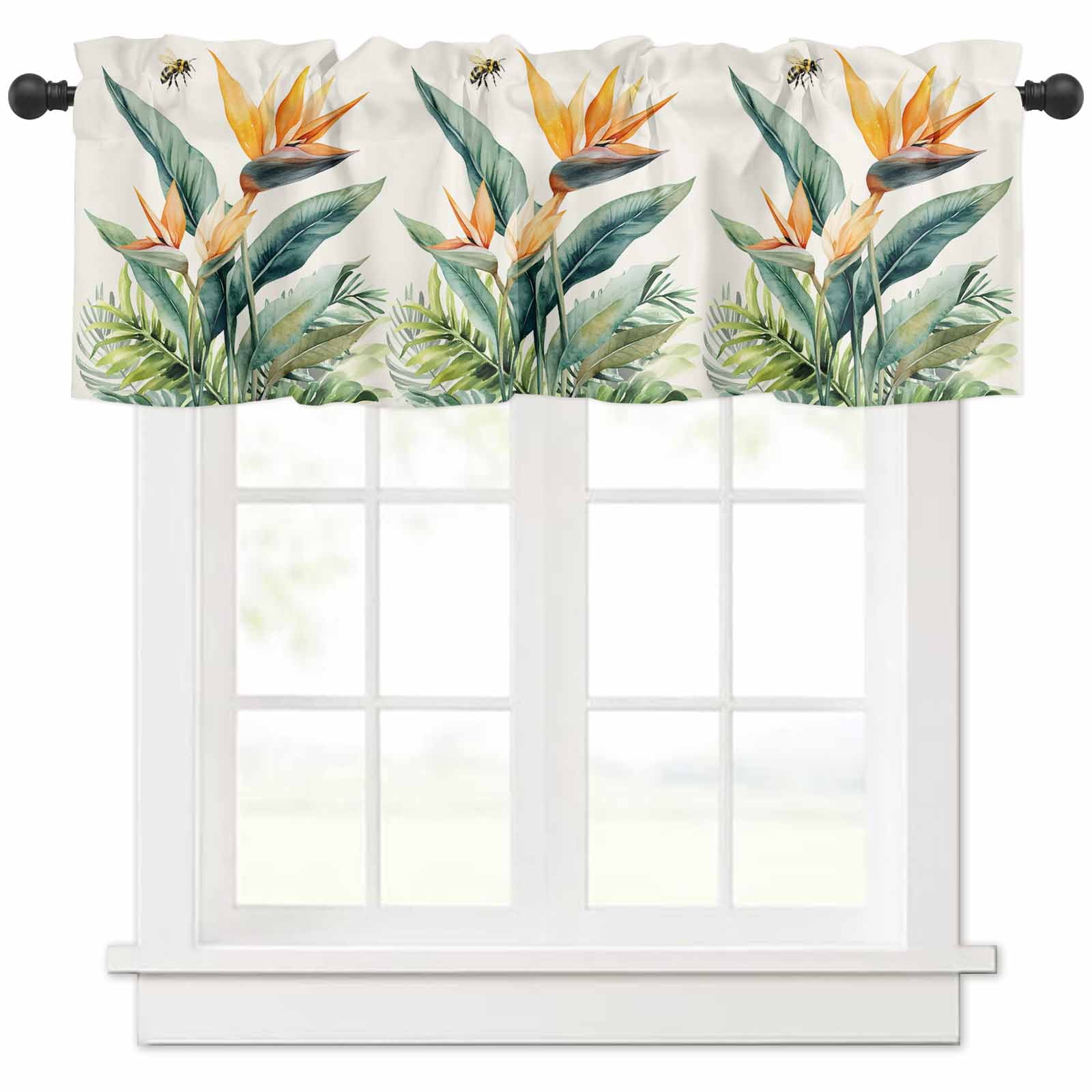 nqOlkjepod Green Palm Leaf Farmhouse Short Window Curtain Valances ...