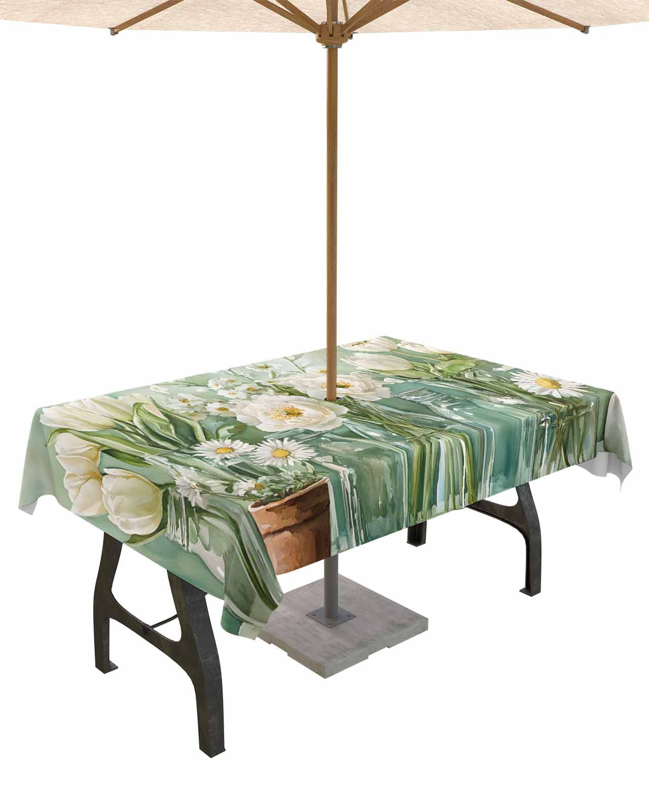 nqOlkjepod Green Spring Floral Outdoor Tablecloth with Umbrella Hole ...