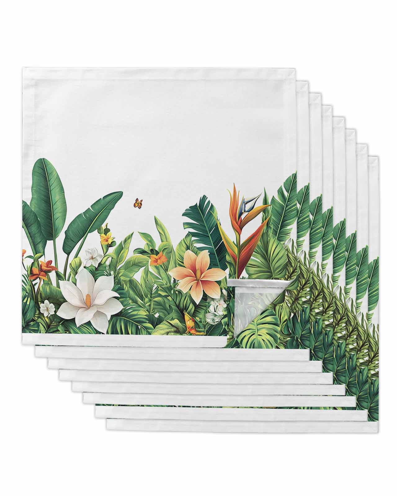 nqOlkjepod Green Tropical Botanical Cloth Napkins Set of 8 Reusable ...