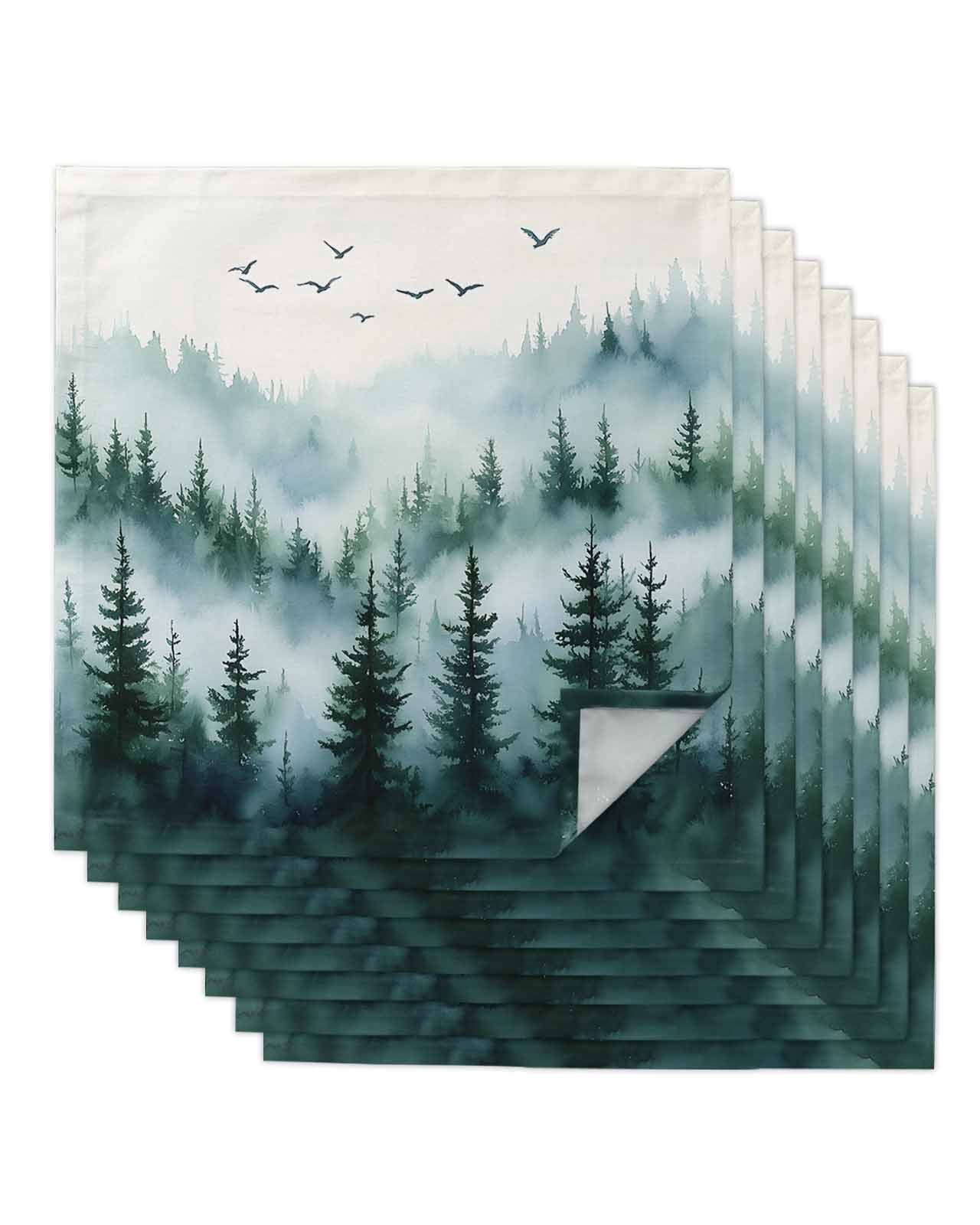 nqOlkjepod Green White Ombre Tree Cloth Napkins Set of 8 Reusable ...