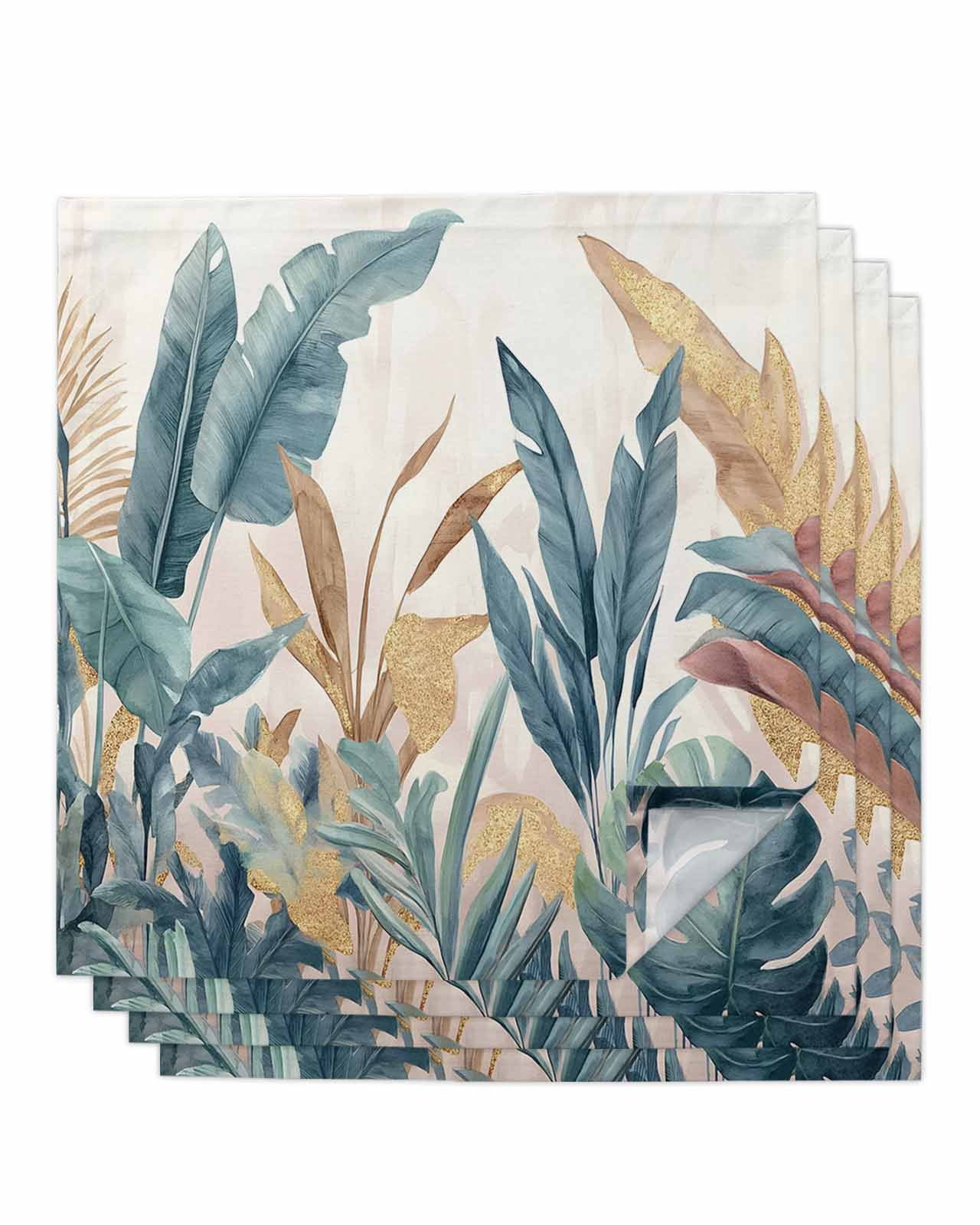 nqOlkjepod Green Yellow Tropical Leaves Cloth Napkins Set of 4 Reusable ...