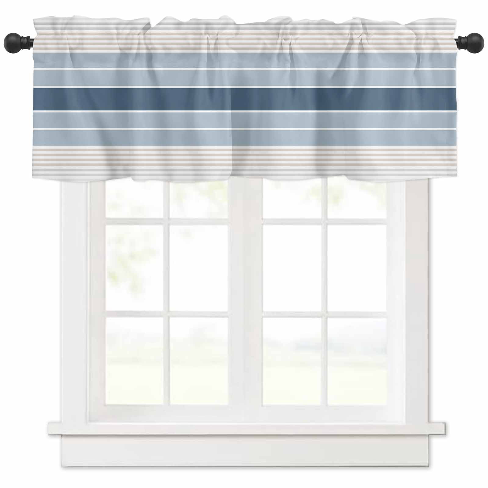 nqOlkjepod Grey Blue Stripes Farmhouse Short Window Curtain Valances ...