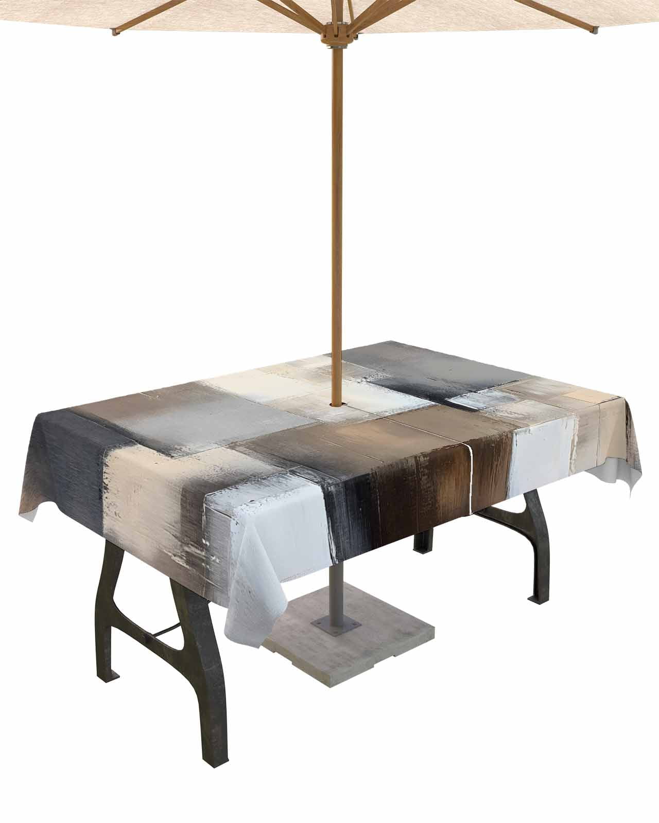 nqOlkjepod Grey Brown Abstract Outdoor Tablecloth with Umbrella Hole ...