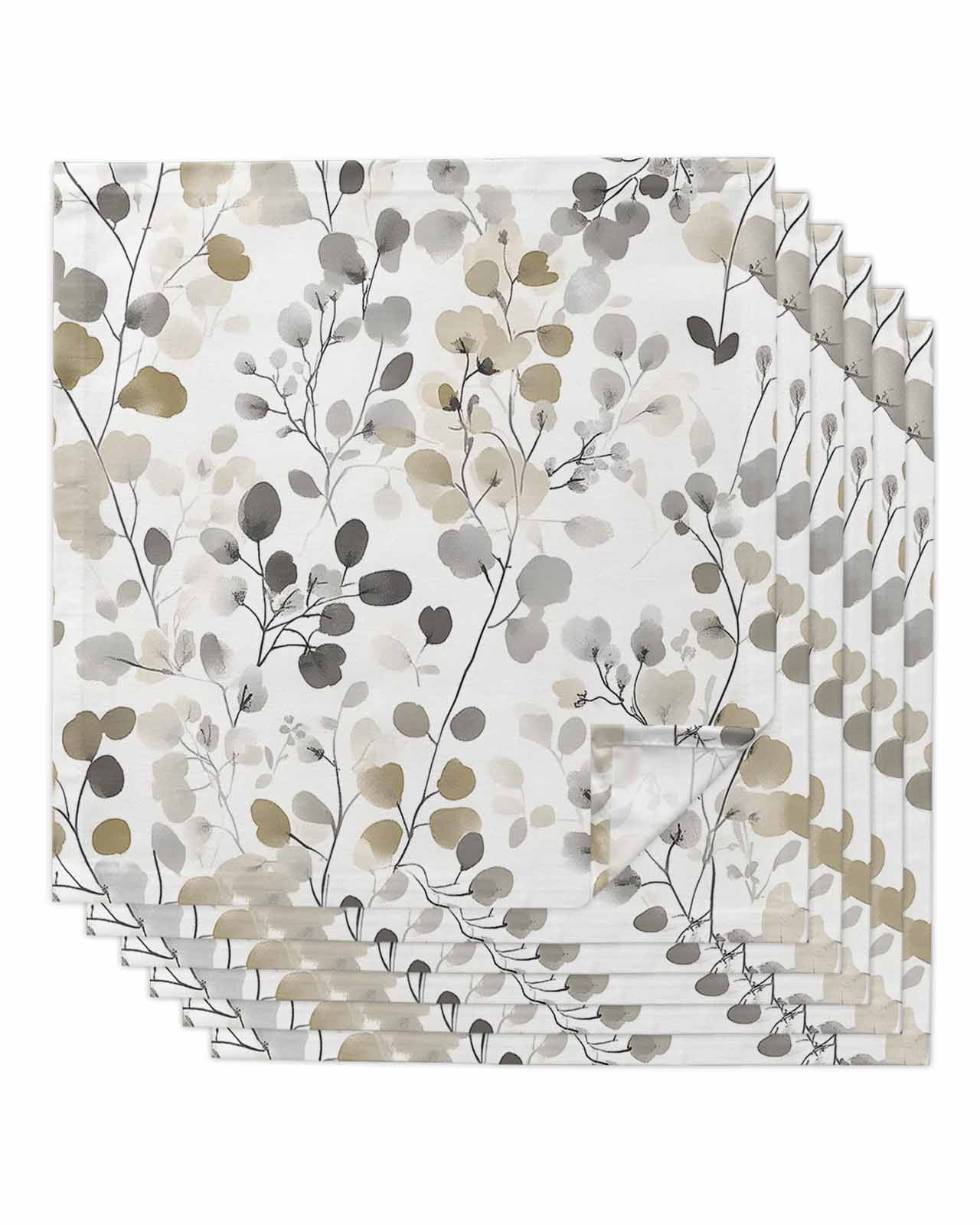nqOlkjepod Grey Brown Botanical Cloth Napkins Set of 6 Reusable Dinner ...