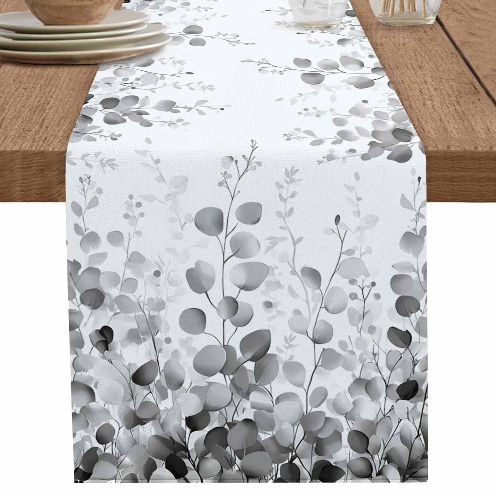 nqOlkjepod Grey Eucalyptus Table Runner 72 Inches Long Farmhouse Dress ...