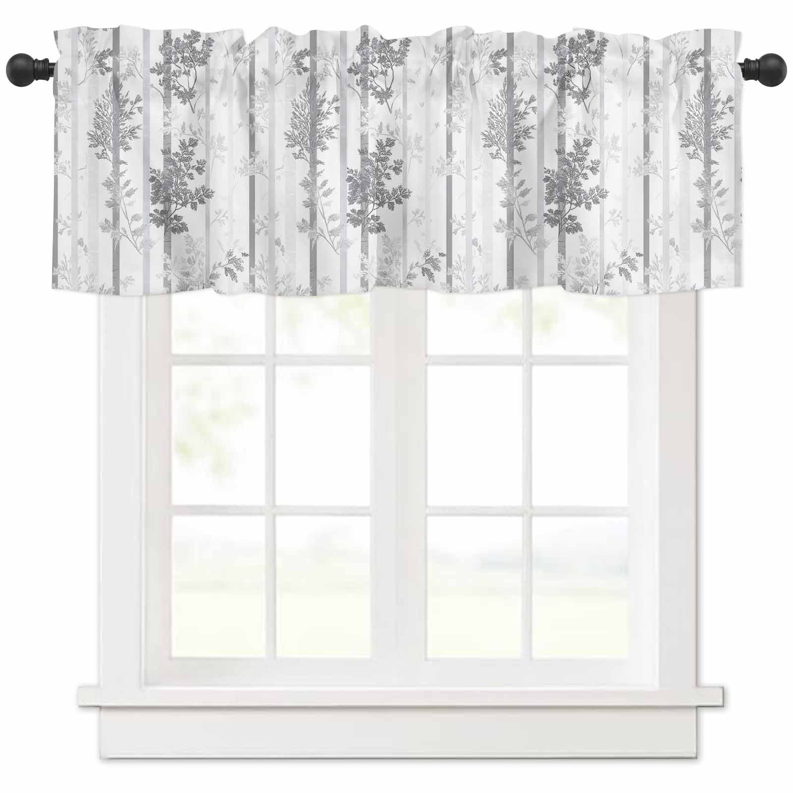 nqOlkjepod Grey Forest Striped Farmhouse Short Window Curtain Valances ...