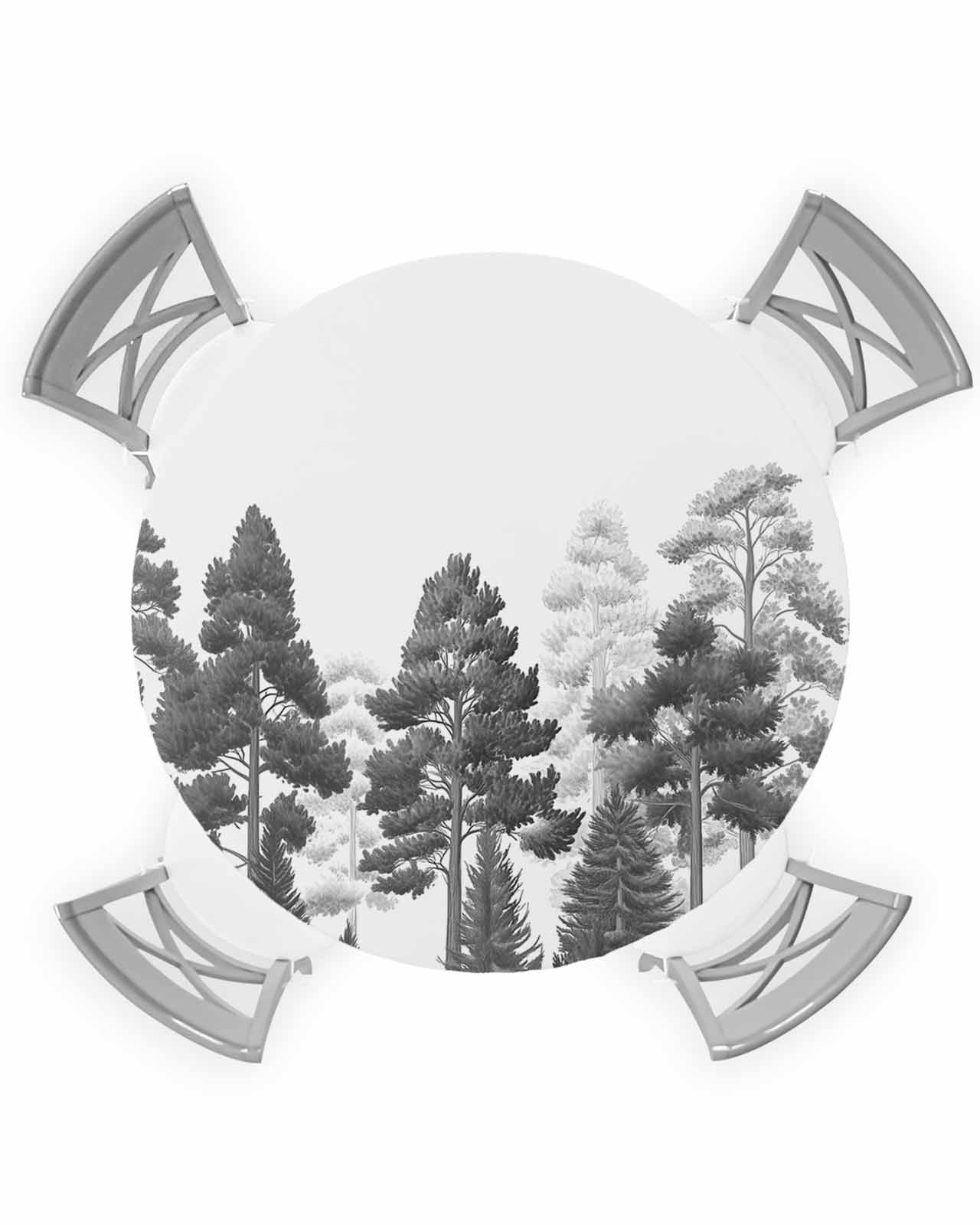 nqOlkjepod Grey Forests Tree Round Tablecloth, Fitted Table Cover with ...