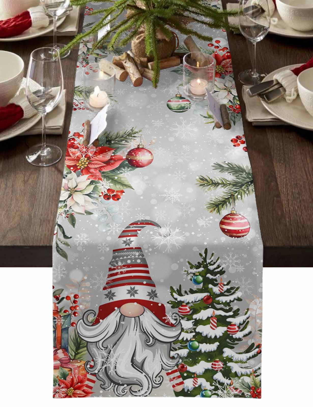nqOlkjepod Grey Gnomes Christmas Table Runner 90 Inches Long Farmhouse ...