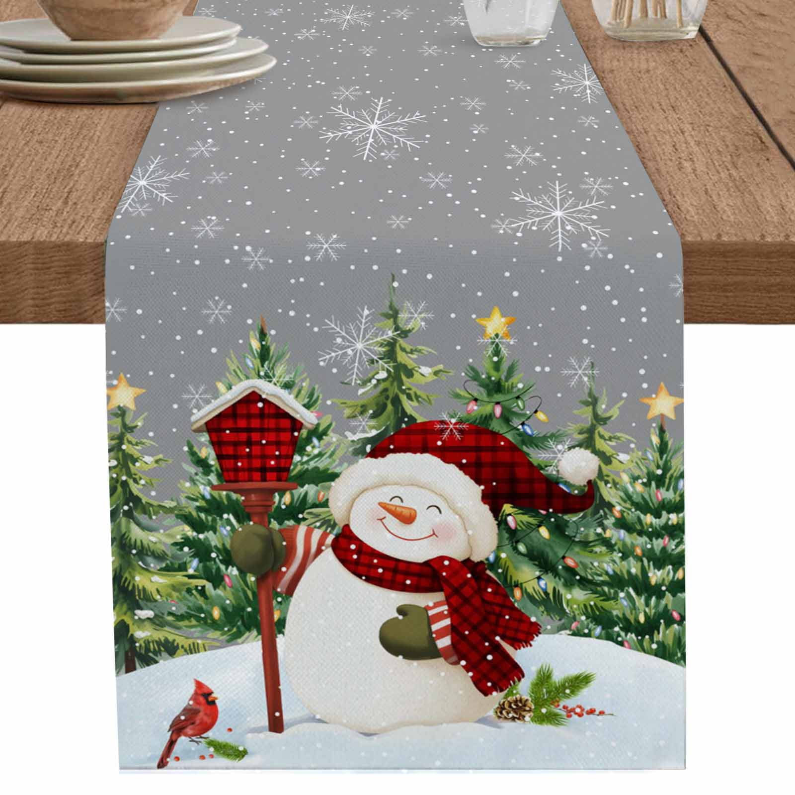 nqOlkjepod Grey Green Snowman Christmas Table Runner 90 Inches Long ...