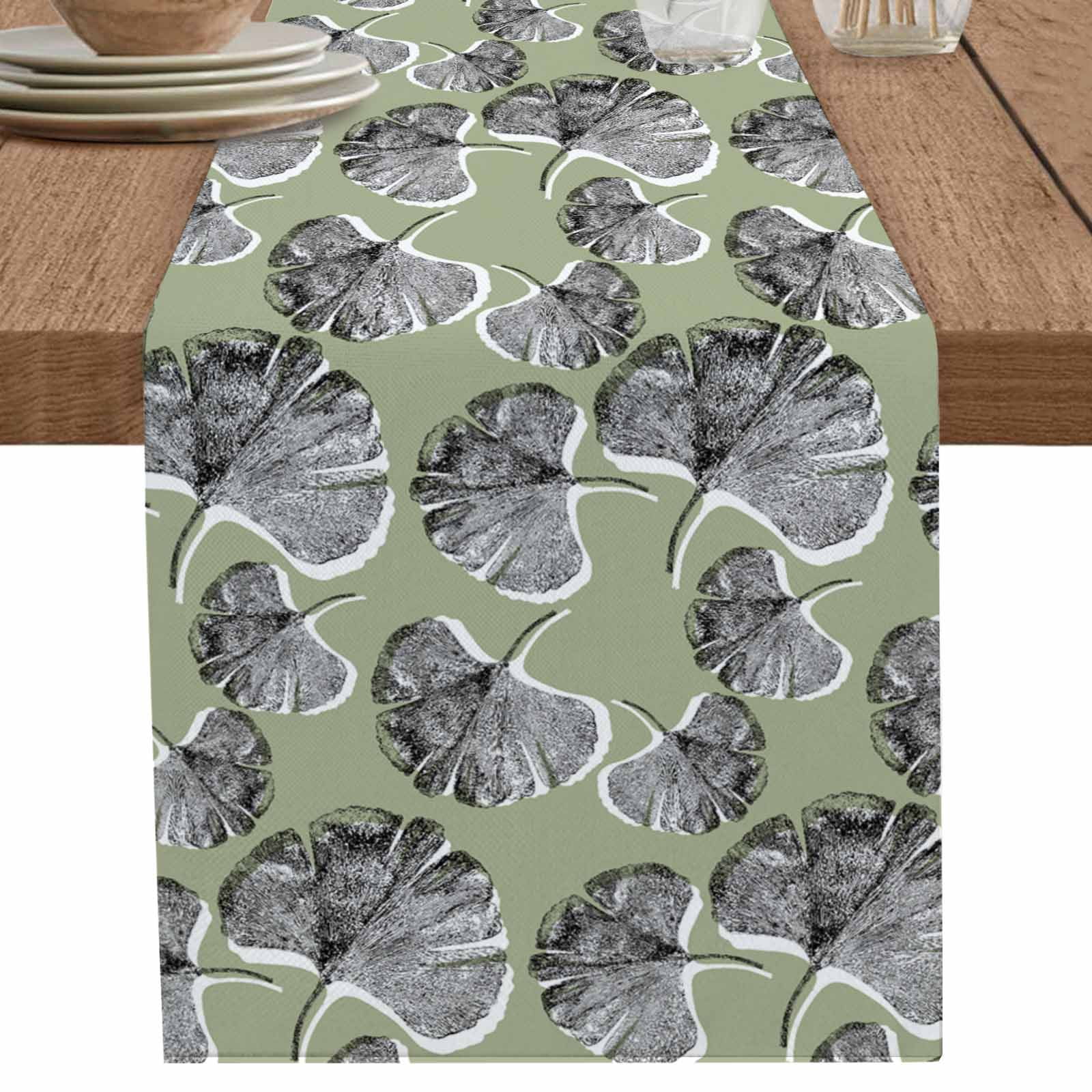 nqOlkjepod Grey Leaves Table Runner 72 Inches Long Farmhouse Dress ...