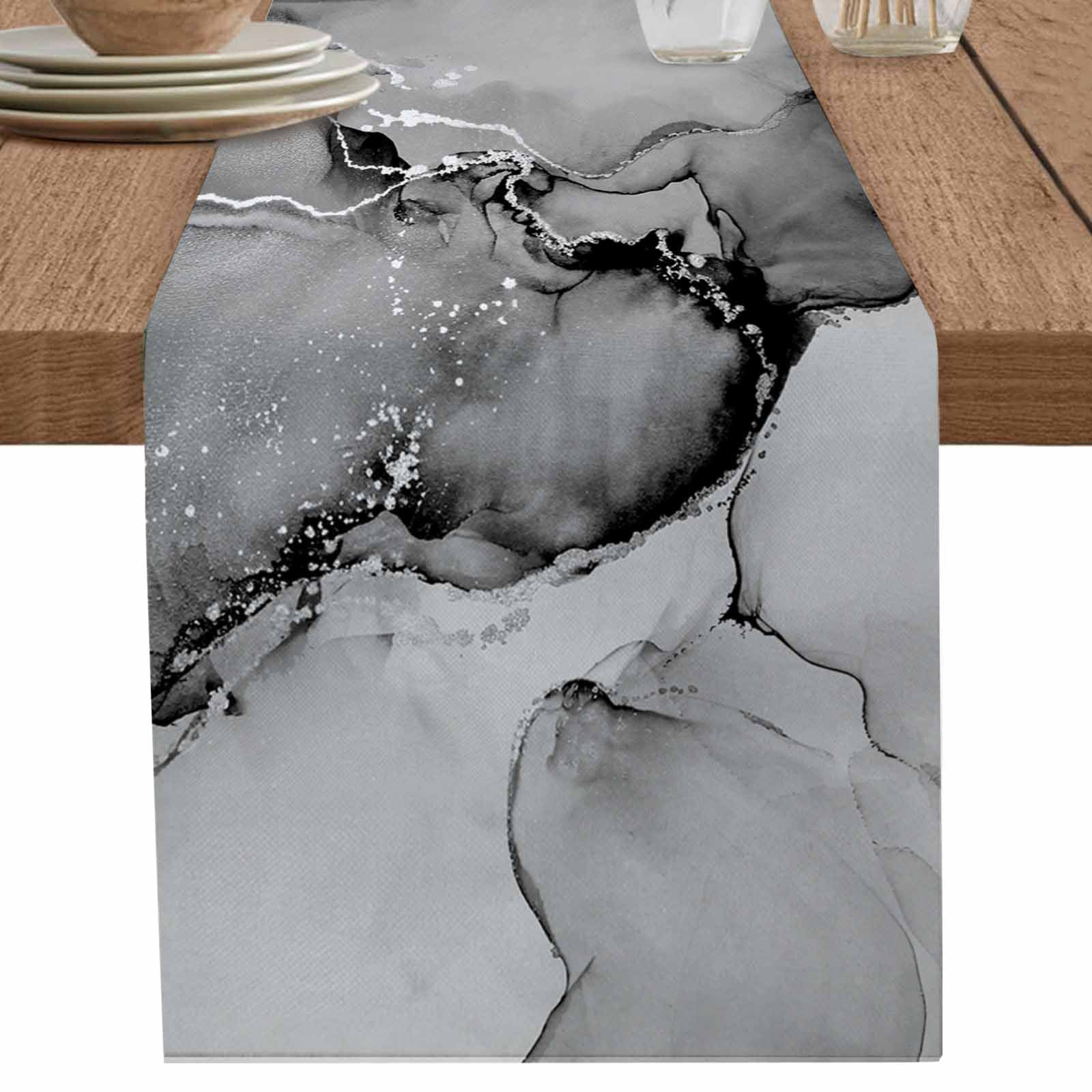nqOlkjepod Grey Marble Table Runner 90 Inches Long Farmhouse Dress ...