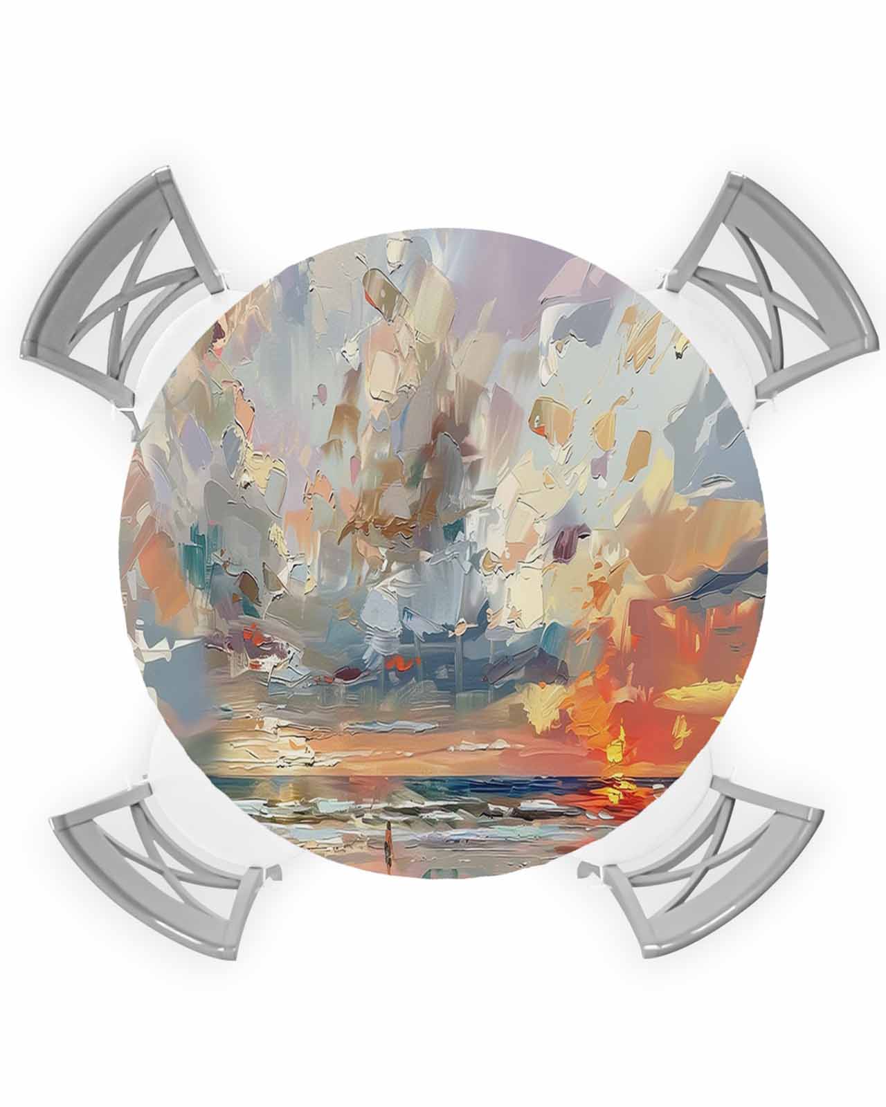 nqOlkjepod Grey Orange Coastal Round Tablecloth, Fitted Table Cover ...