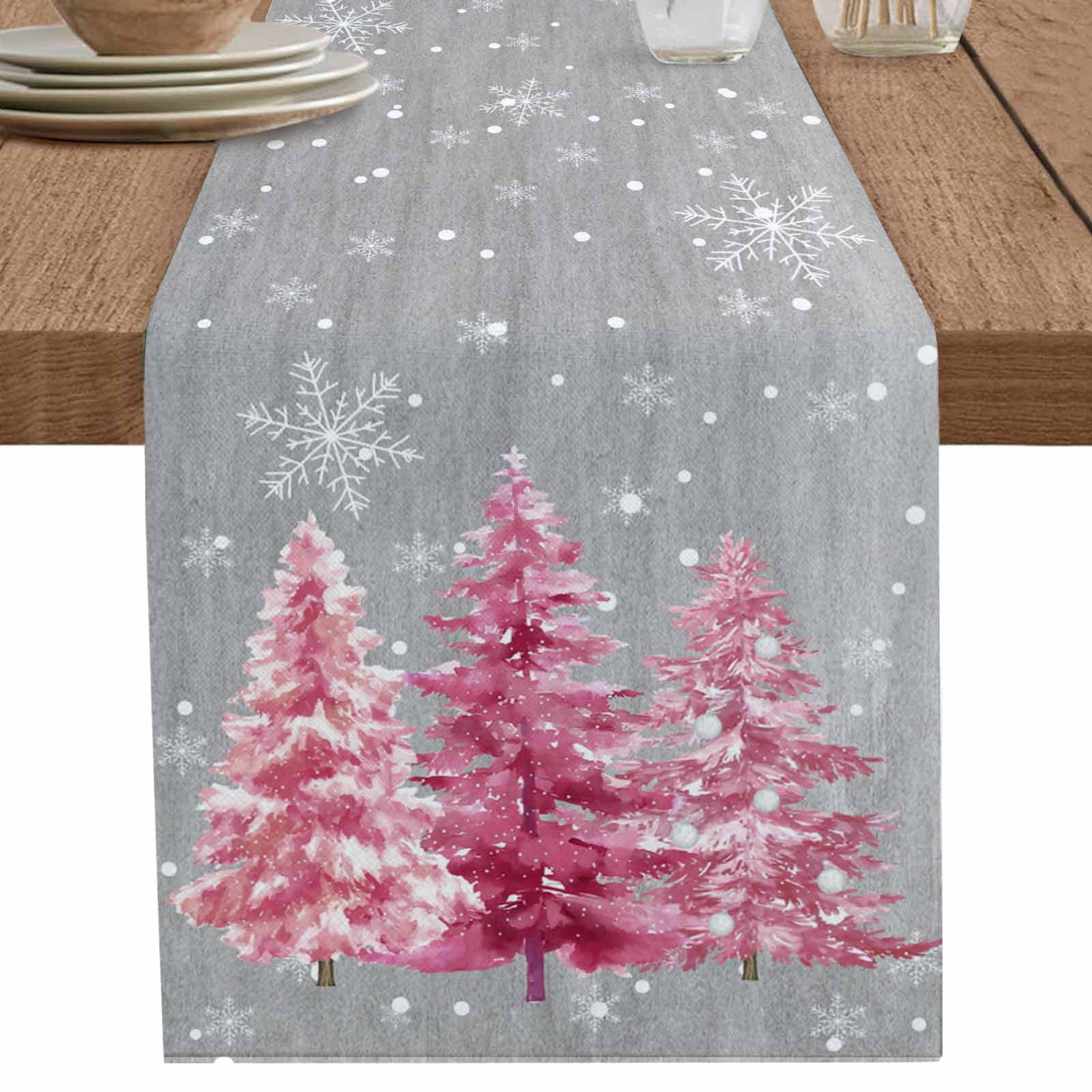 nqOlkjepod Grey Pink Christmas Table Runner 90 Inches Long Farmhouse ...