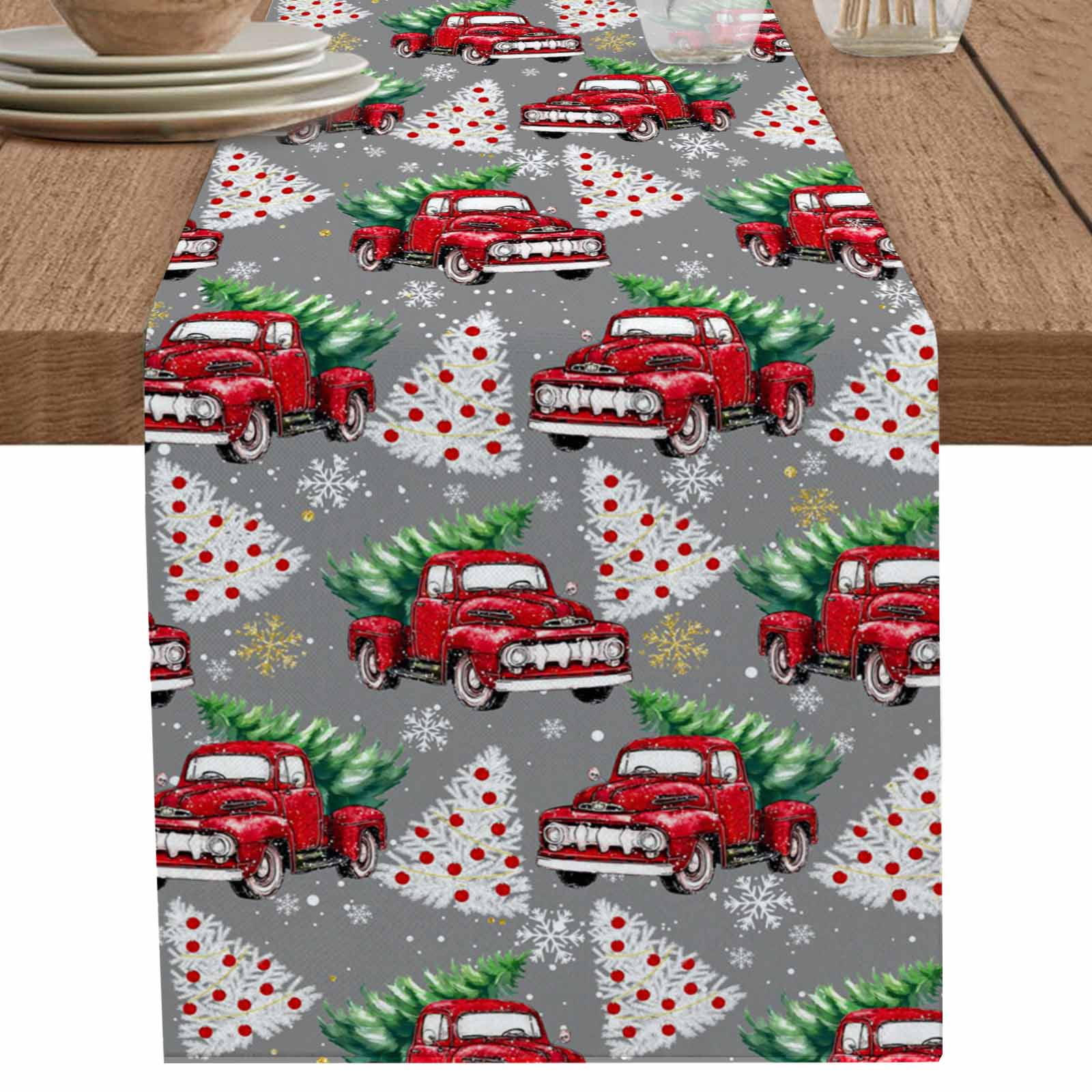 nqOlkjepod Grey Red Truck Christmas Table Runner 90 Inches Long ...