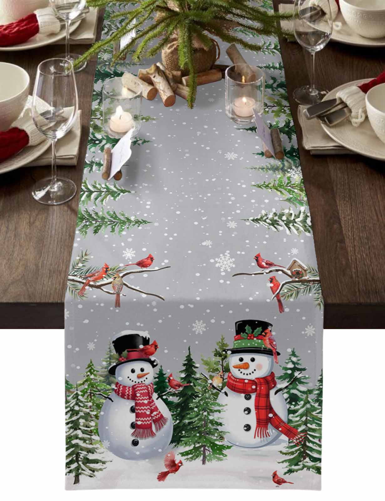 nqOlkjepod Grey Snowman Christmas Table Runner 90 Inches Long Farmhouse ...