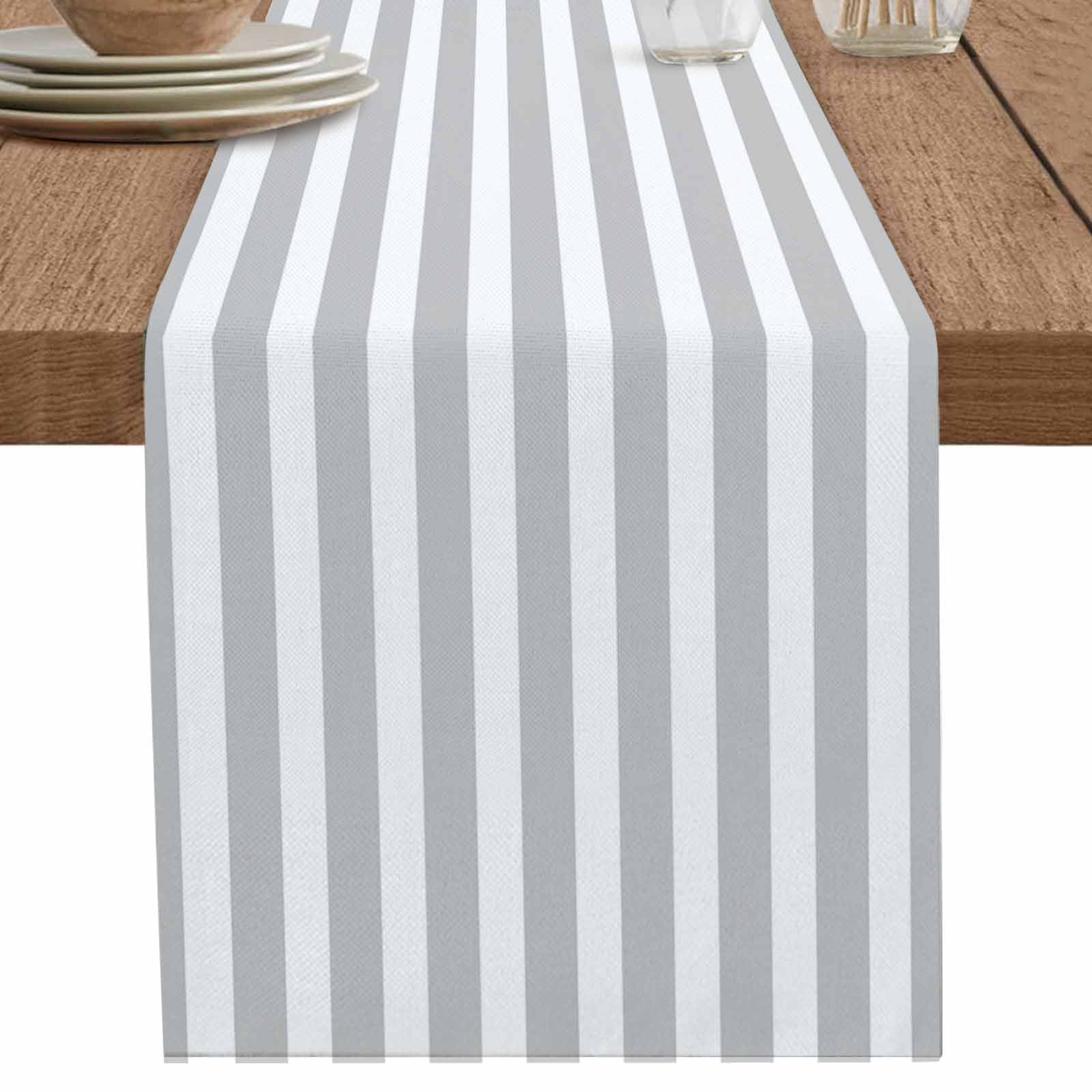nqOlkjepod Grey Striped Table Runner 120 Inches Long Farmhouse Dress ...
