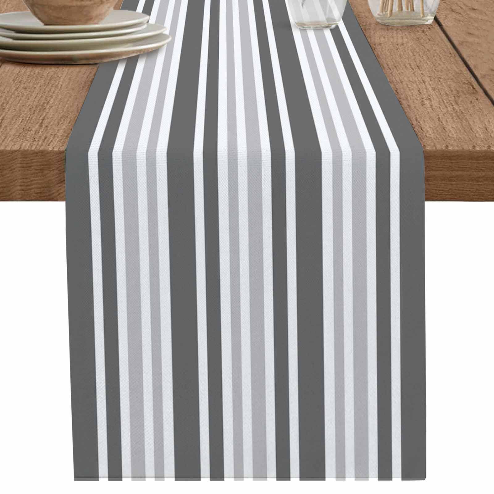 nqOlkjepod Grey Stripes Table Runner 108 Inches Long Farmhouse Dress ...