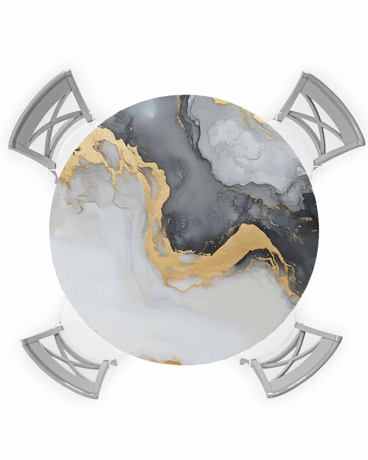 nqOlkjepod Grey White Marble Round Tablecloth, Fitted Table Cover with Elastic for 45"-54" Round ...