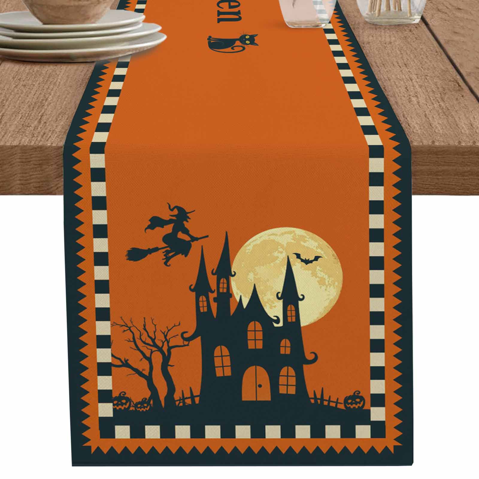 nqOlkjepod Halloween Castle Table Runner 60 Inches Long Farmhouse Dress ...