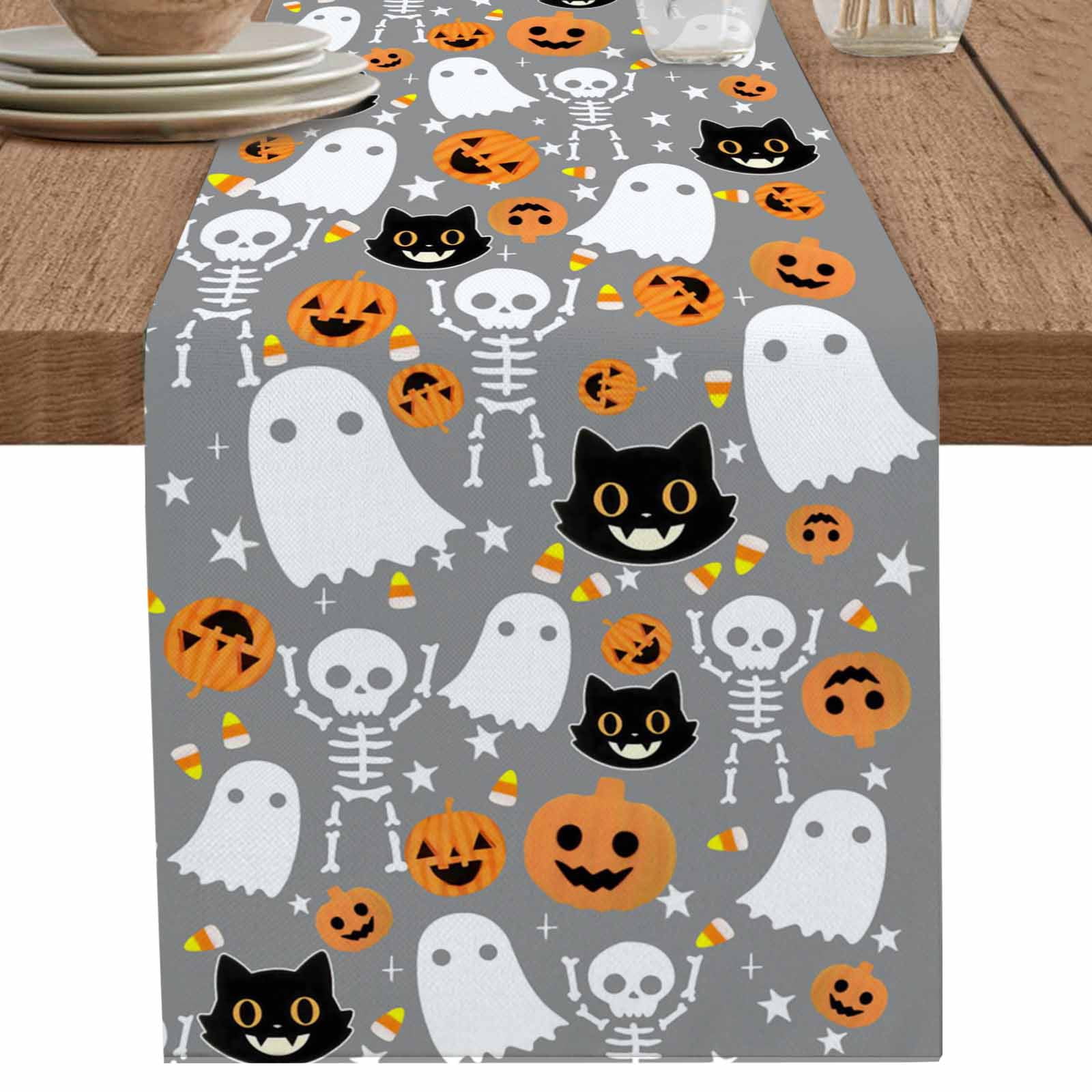 nqOlkjepod Halloween Grey Table Runner 90 Inches Long Farmhouse Dress ...