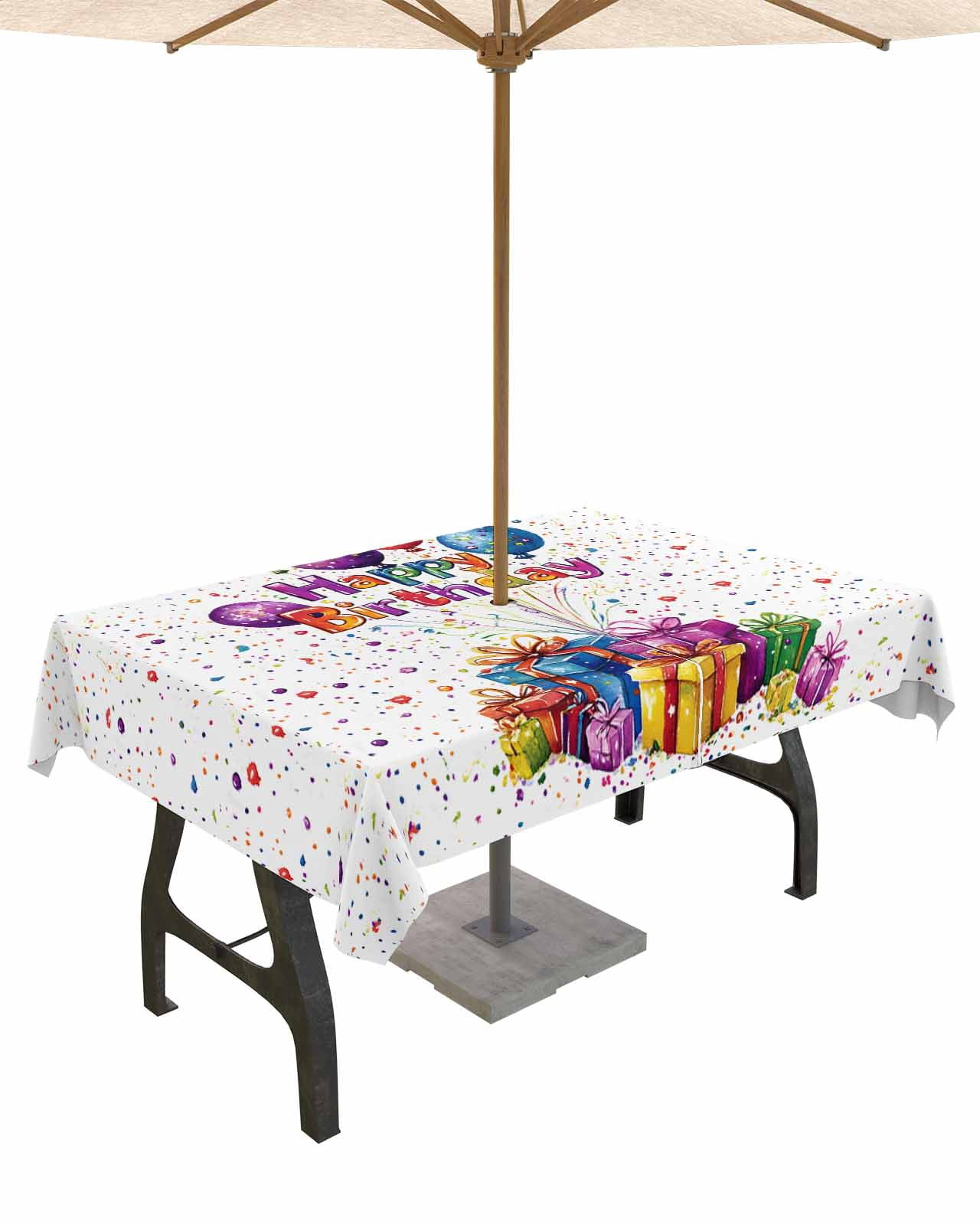 nqOlkjepod Happy Birthday Outdoor Tablecloth with Umbrella Hole ...