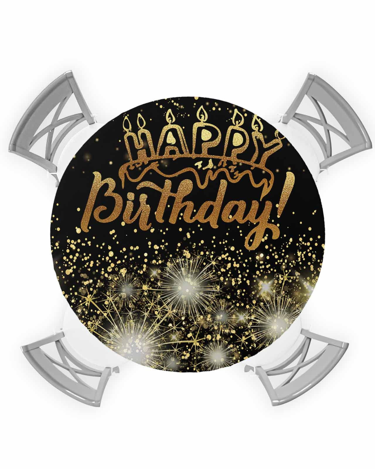nqOlkjepod Happy Birthday Round Tablecloth, Fitted Table Cover with ...