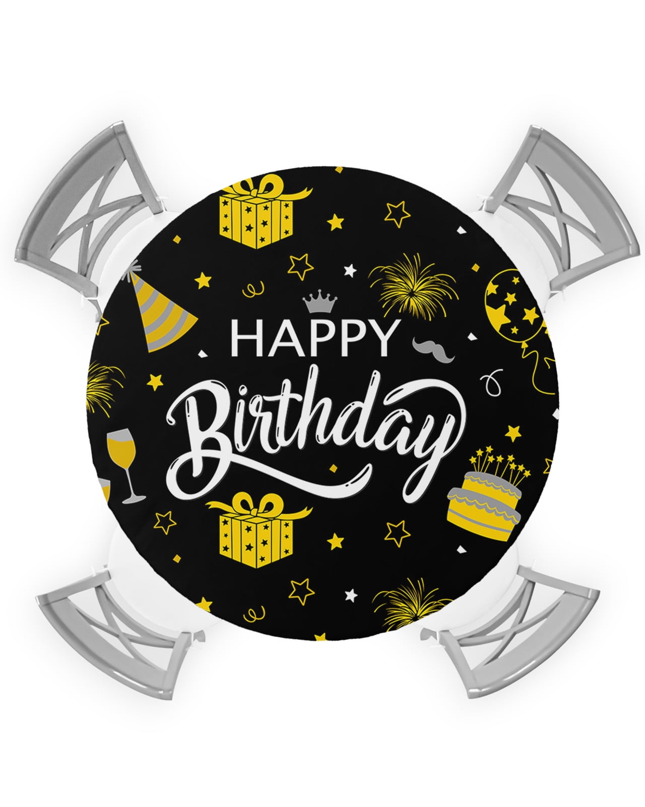 nqOlkjepod Happy Birthday Round Tablecloth, Fitted Table Cover with ...