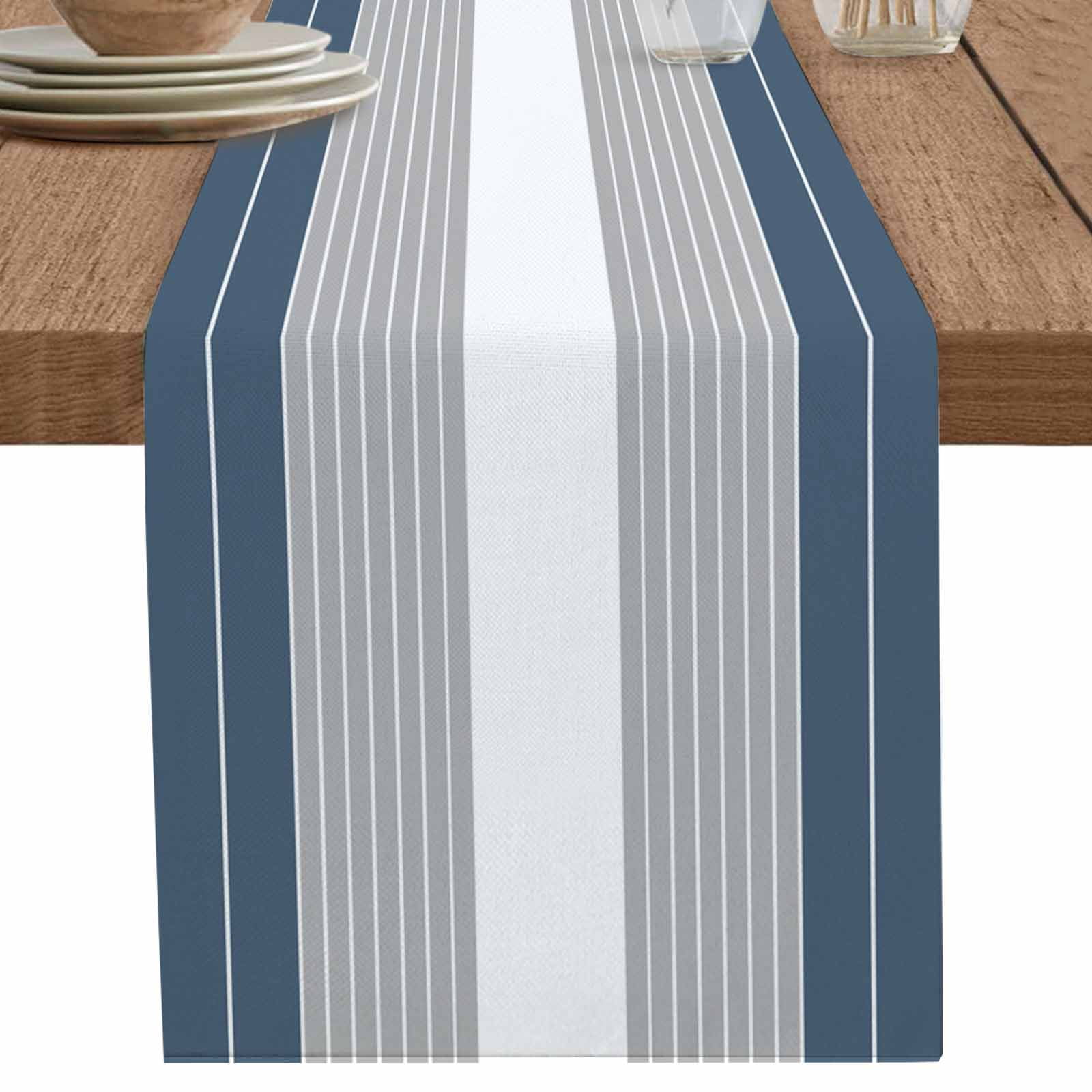 nqOlkjepod Haze Blue Grey Stripe Table Runner 108 Inches Long Farmhouse ...