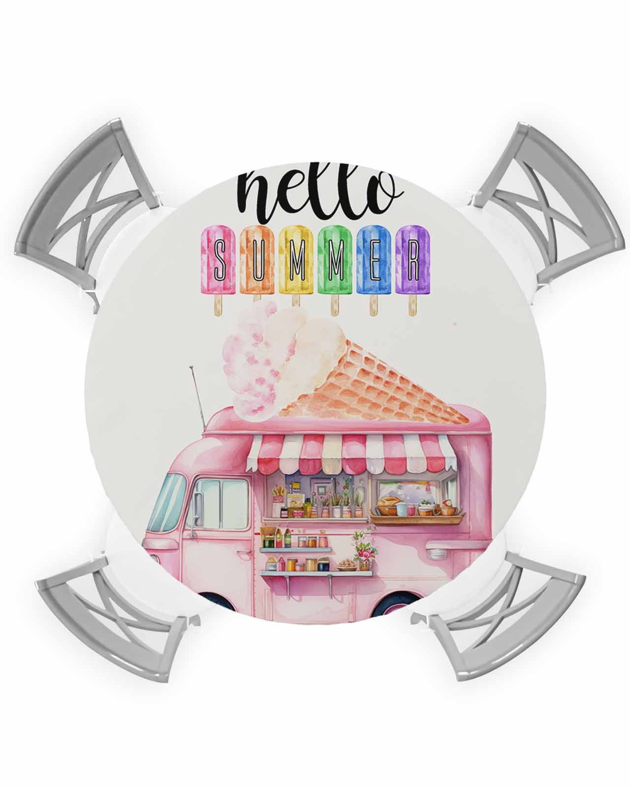 nqOlkjepod Hello Summer Round Tablecloth, Fitted Table Cover with ...