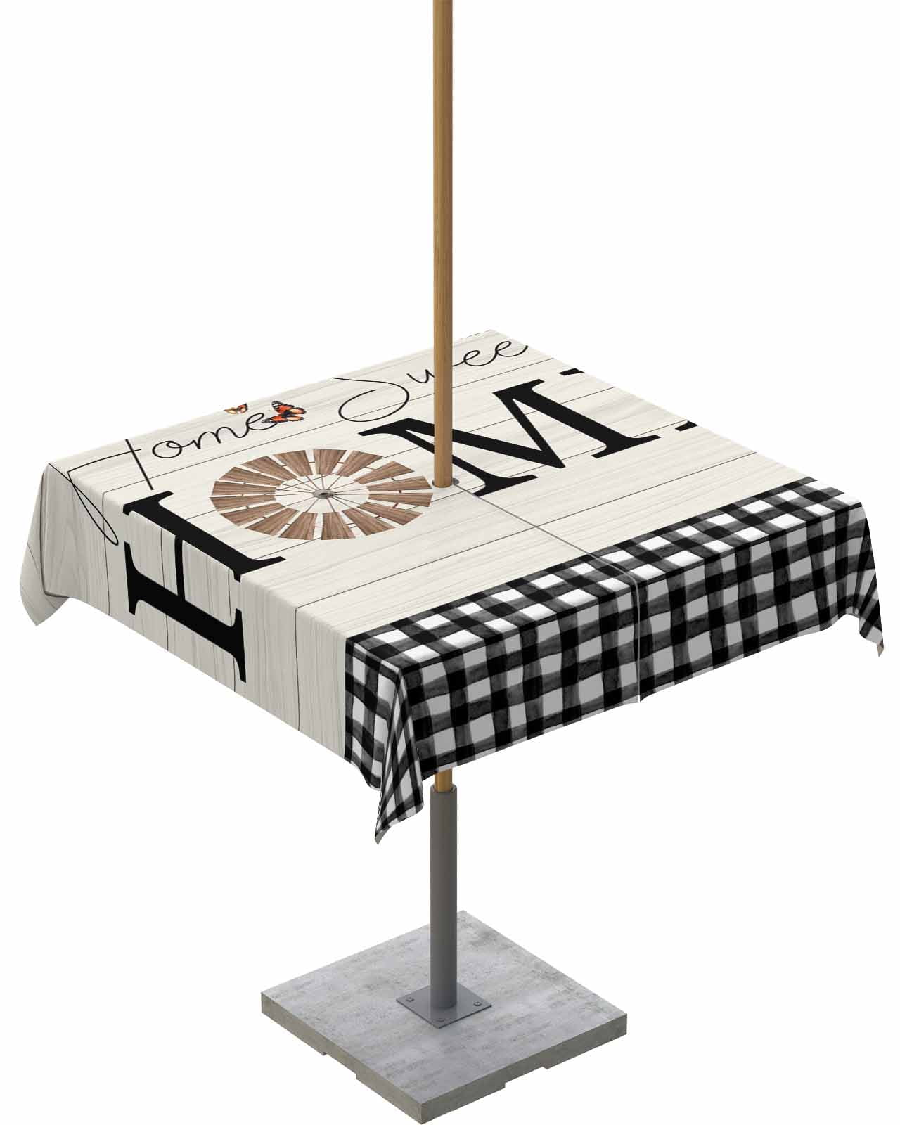 nqOlkjepod Home Windmill Black Plaid Outdoor Tablecloth with Umbrella ...
