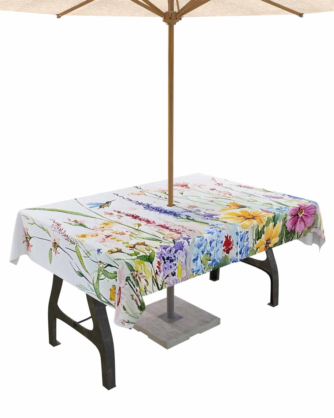 nqOlkjepod Hummingbird Floral Outdoor Tablecloth with Umbrella Hole ...