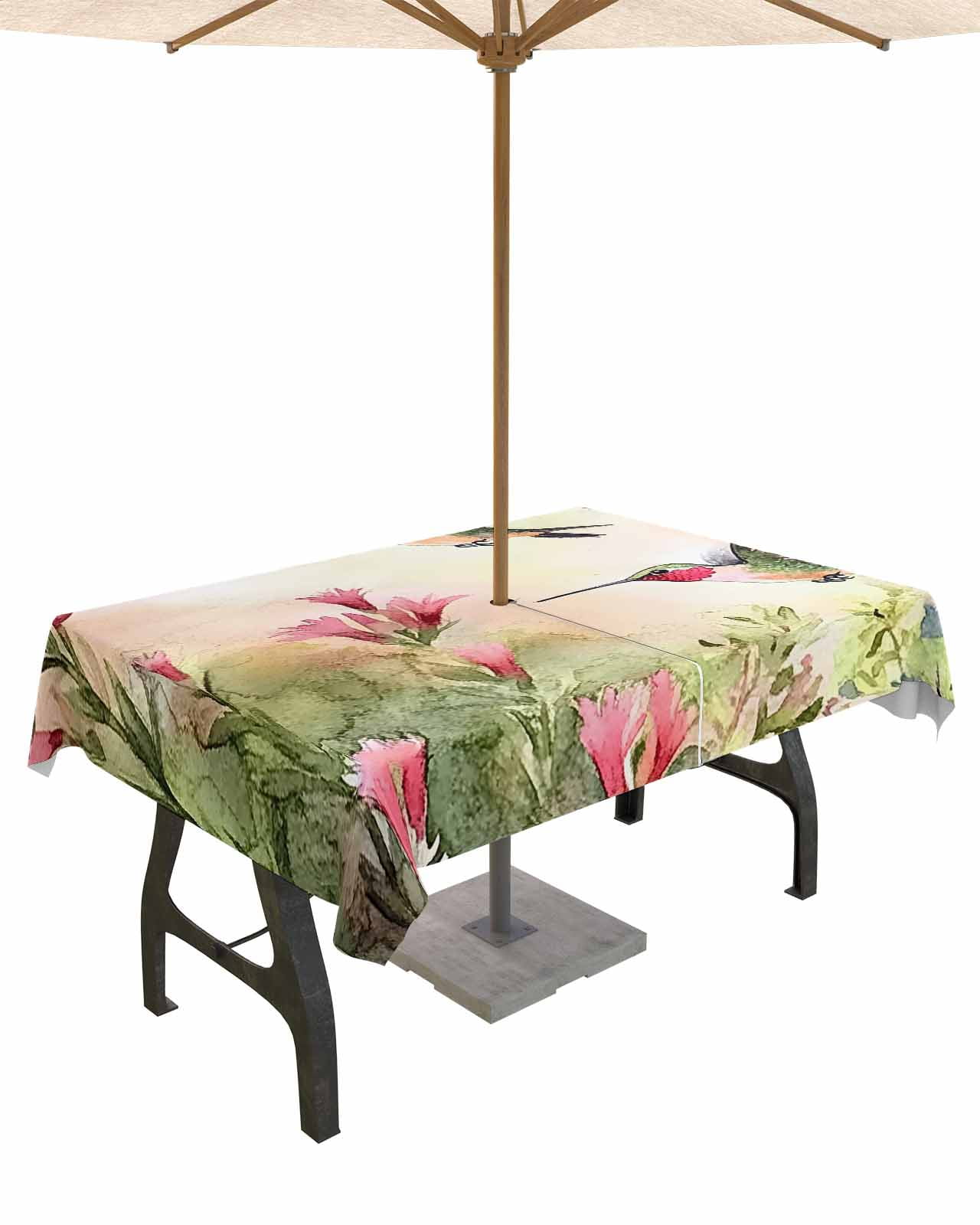nqOlkjepod Hummingbird Red Floral Outdoor Tablecloth with Umbrella Hole ...