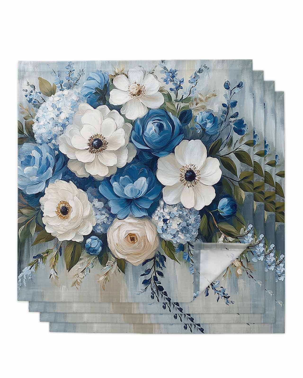 nqOlkjepod Hydrangeas Flower Cloth Napkins Set of 4 Reusable Dinner ...