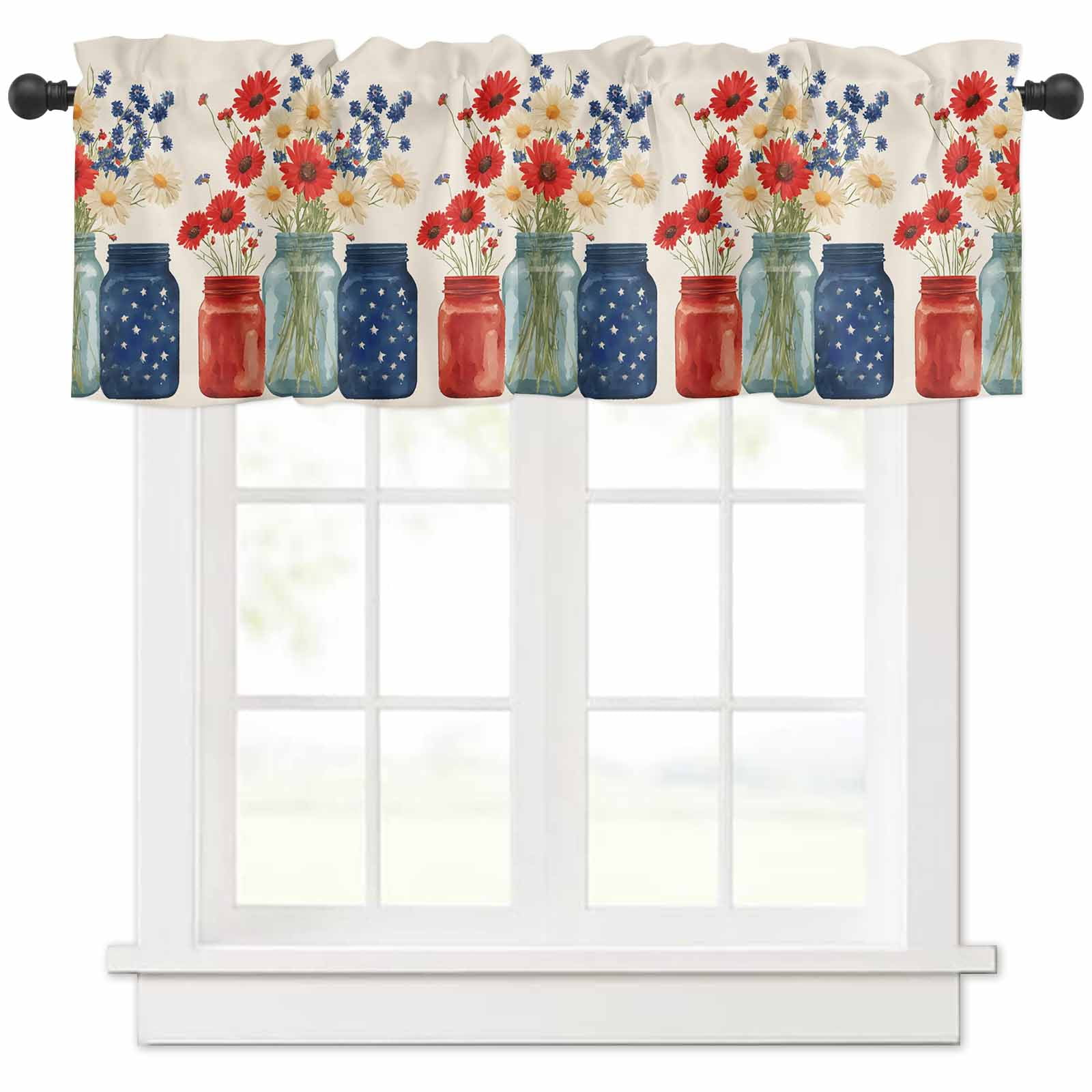 nqOlkjepod Independence Day Farmhouse Short Window Curtain Valances ...