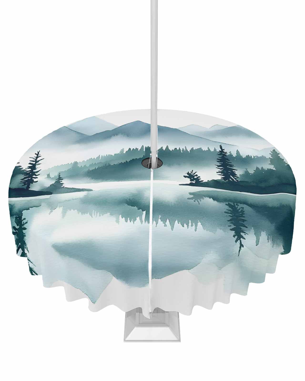 nqOlkjepod Ink Forest Lake Outdoor Tablecloth with Umbrella Hole ...