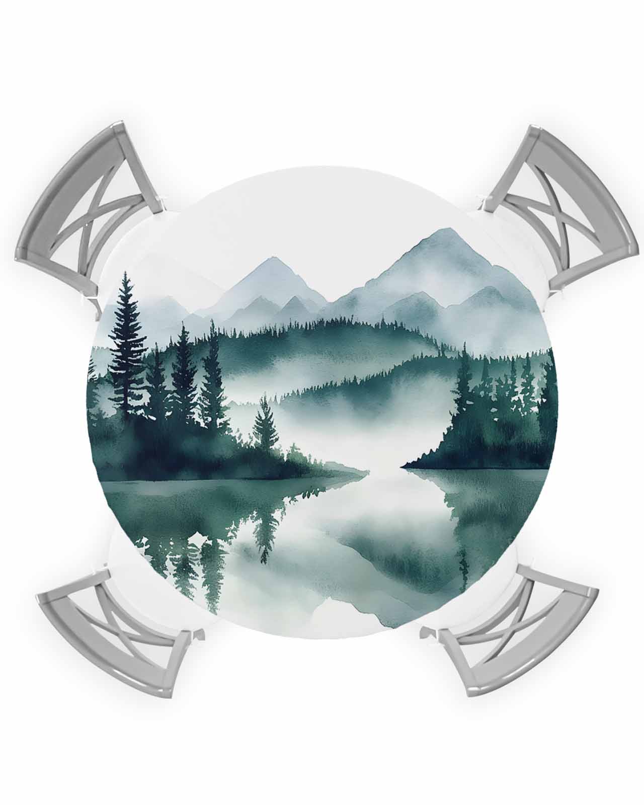 nqOlkjepod Ink Green Landscape Round Tablecloth, Fitted Table Cover ...