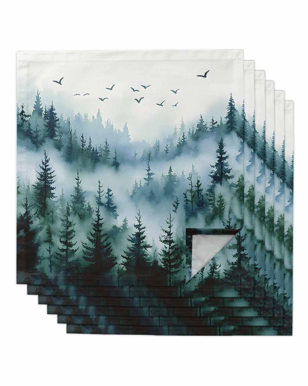 nqOlkjepod Ink Green Ombre Forest Cloth Napkins Set of 6 Reusable ...