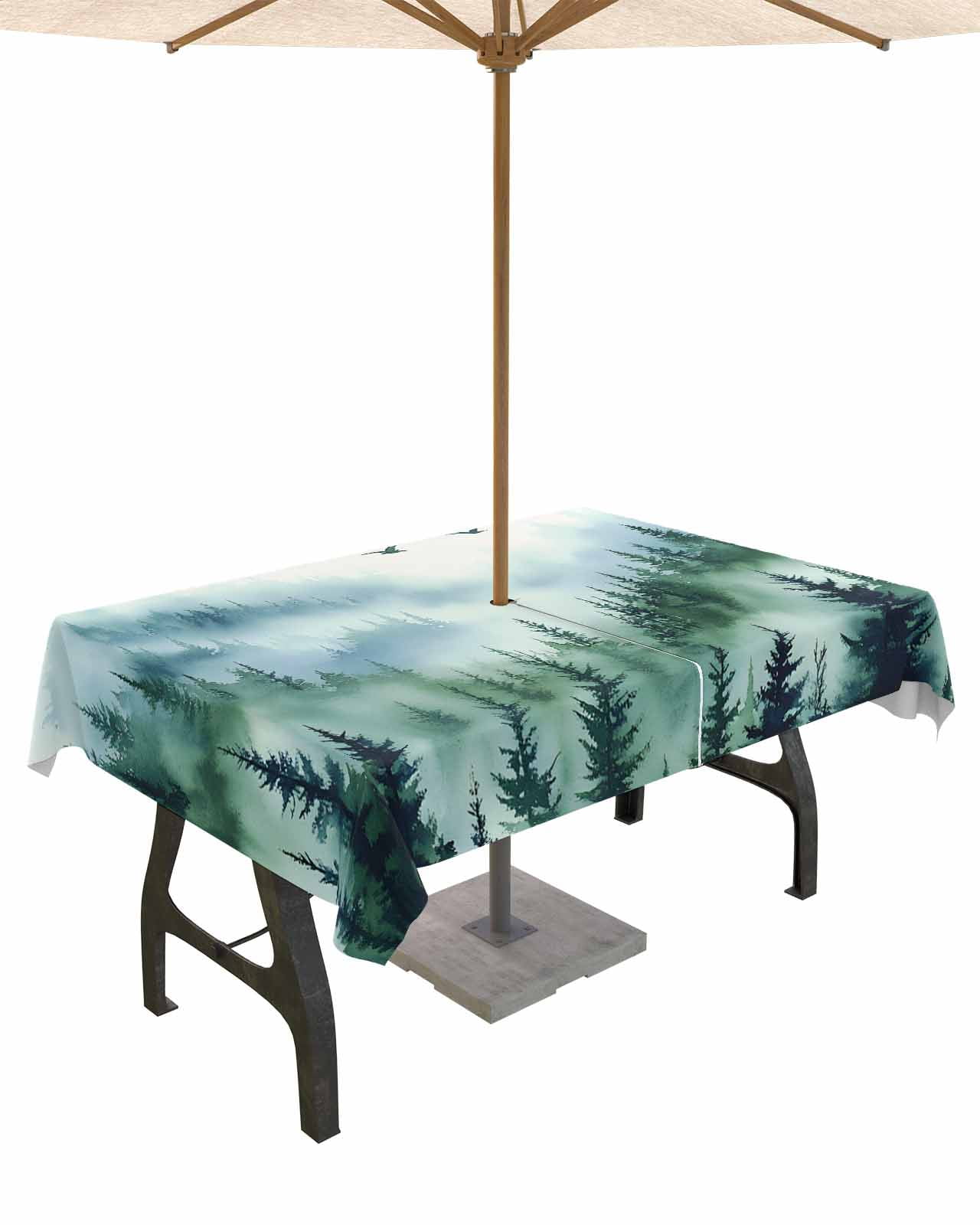 nqOlkjepod Ink Green Ombre Tree Outdoor Tablecloth with Umbrella Hole ...