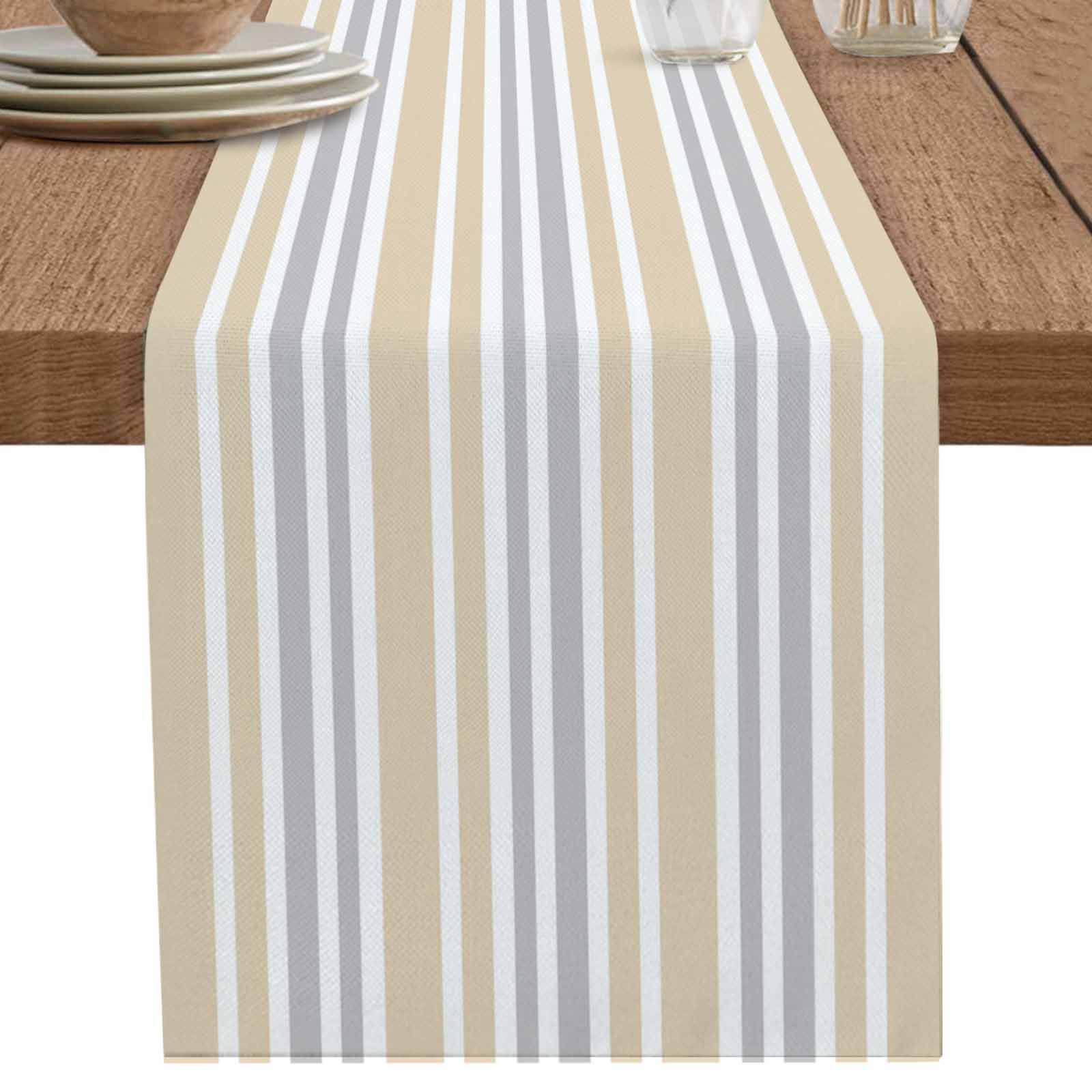 nqOlkjepod Khaki Stripes Table Runner 108 Inches Long Farmhouse Dress ...