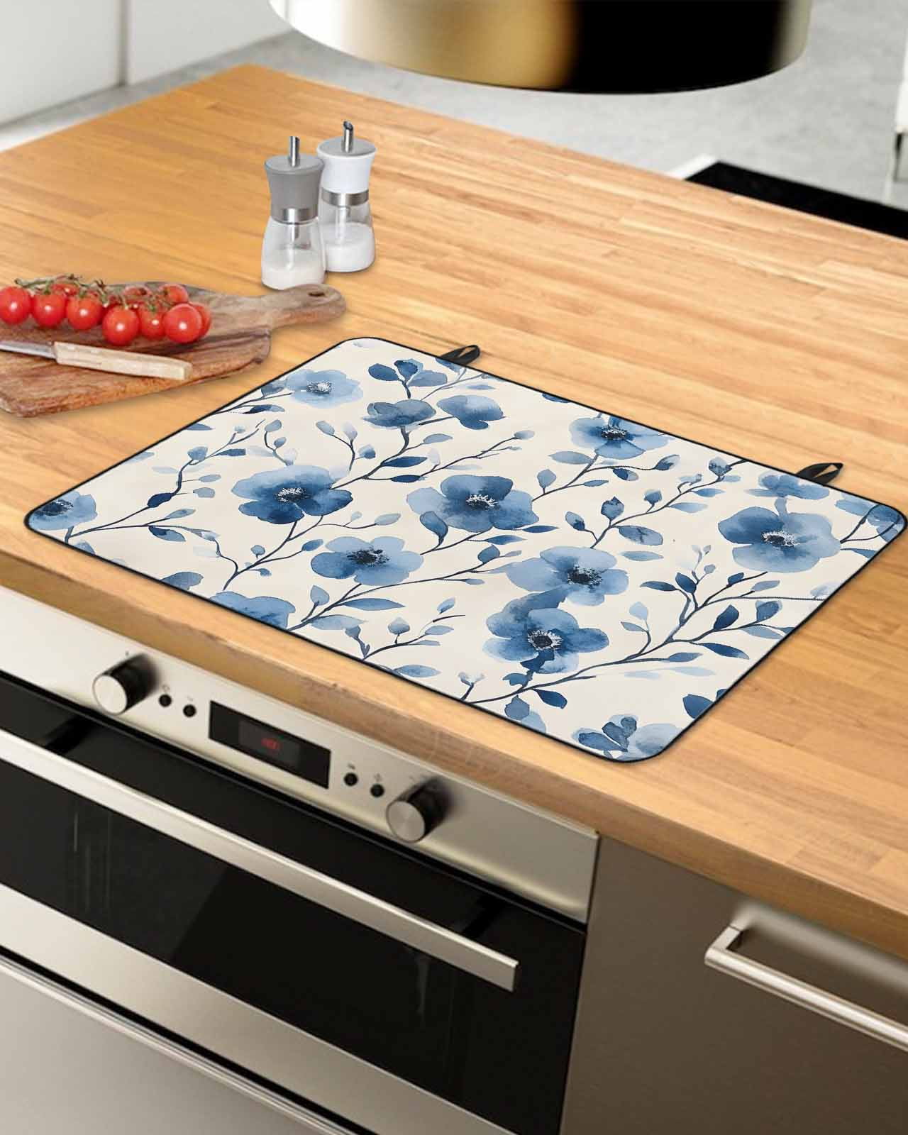 nqOlkjepod Large Induction Cooktop Protector Mat 24"x21", Blue Flower ...