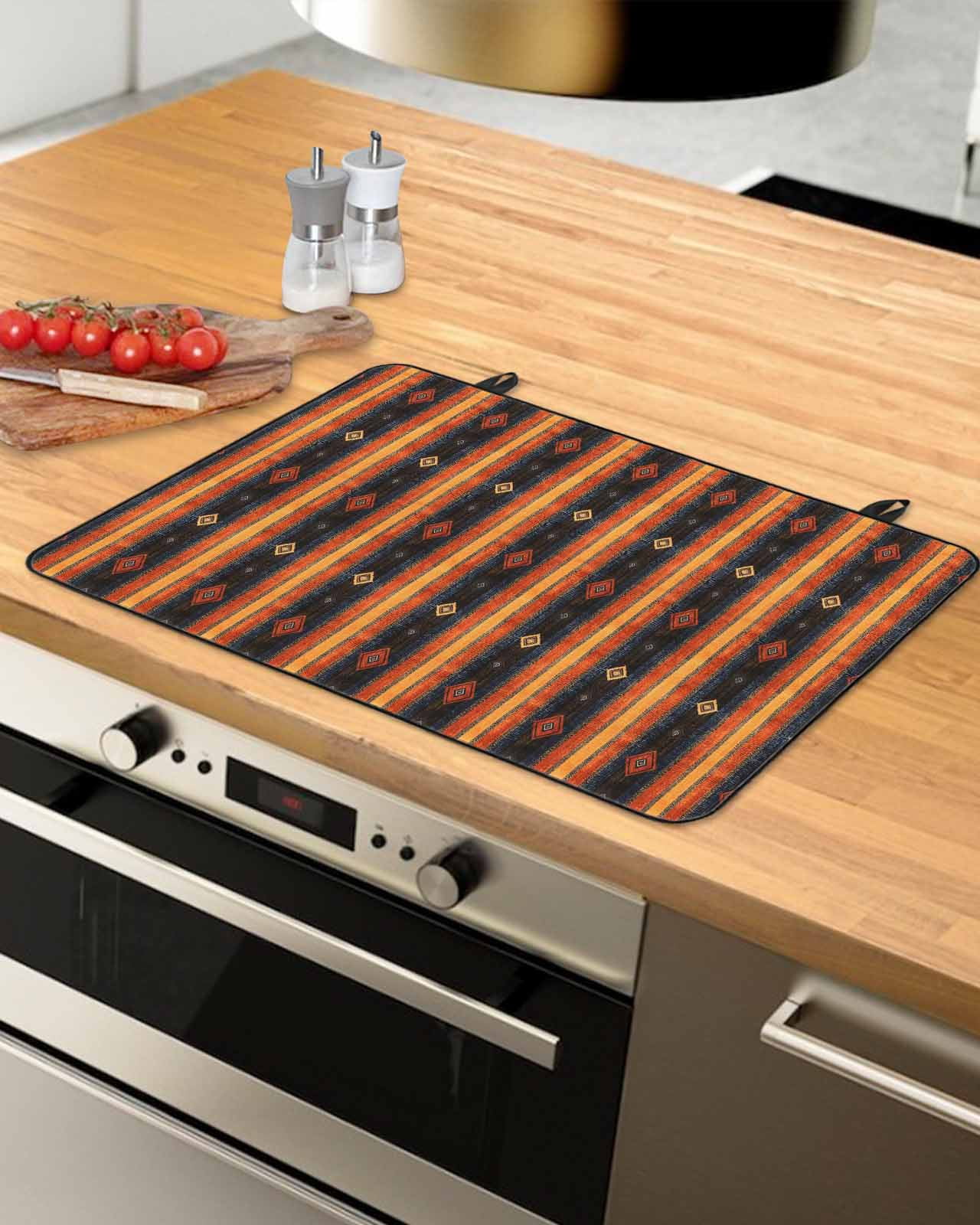 nqOlkjepod Large Induction Cooktop Protector Mat 24"x21", Burnt Orange Striped Stove Top Covers ...