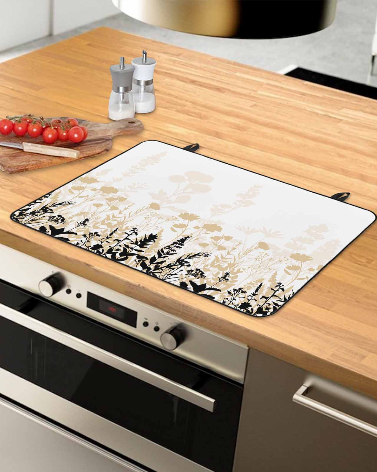 nqOlkjepod Large Induction Cooktop Protector Mat 24"x21", Cream Flowers ...