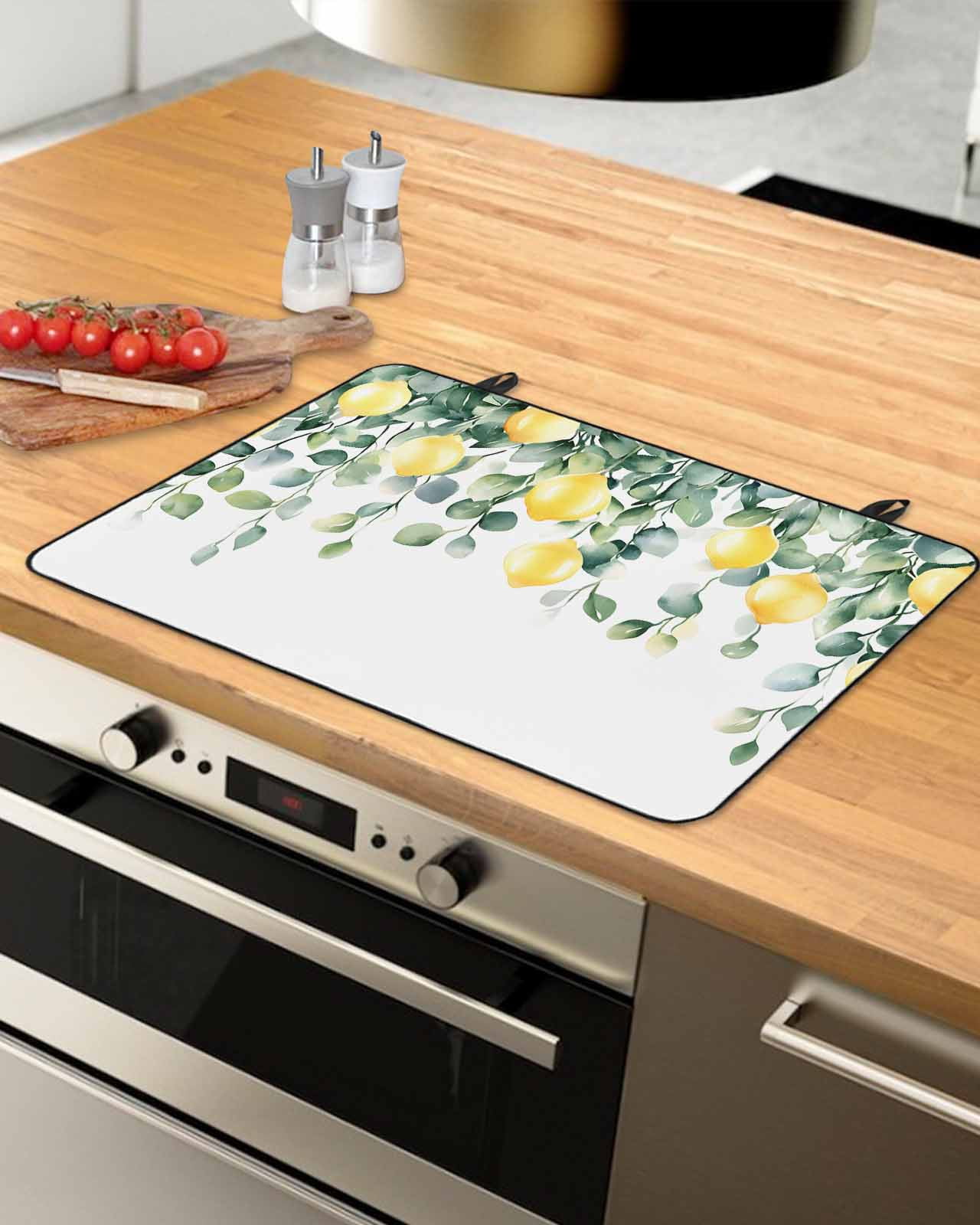 nqOlkjepod Large Induction Cooktop Protector Mat 24"x21", Lemon Leaves ...