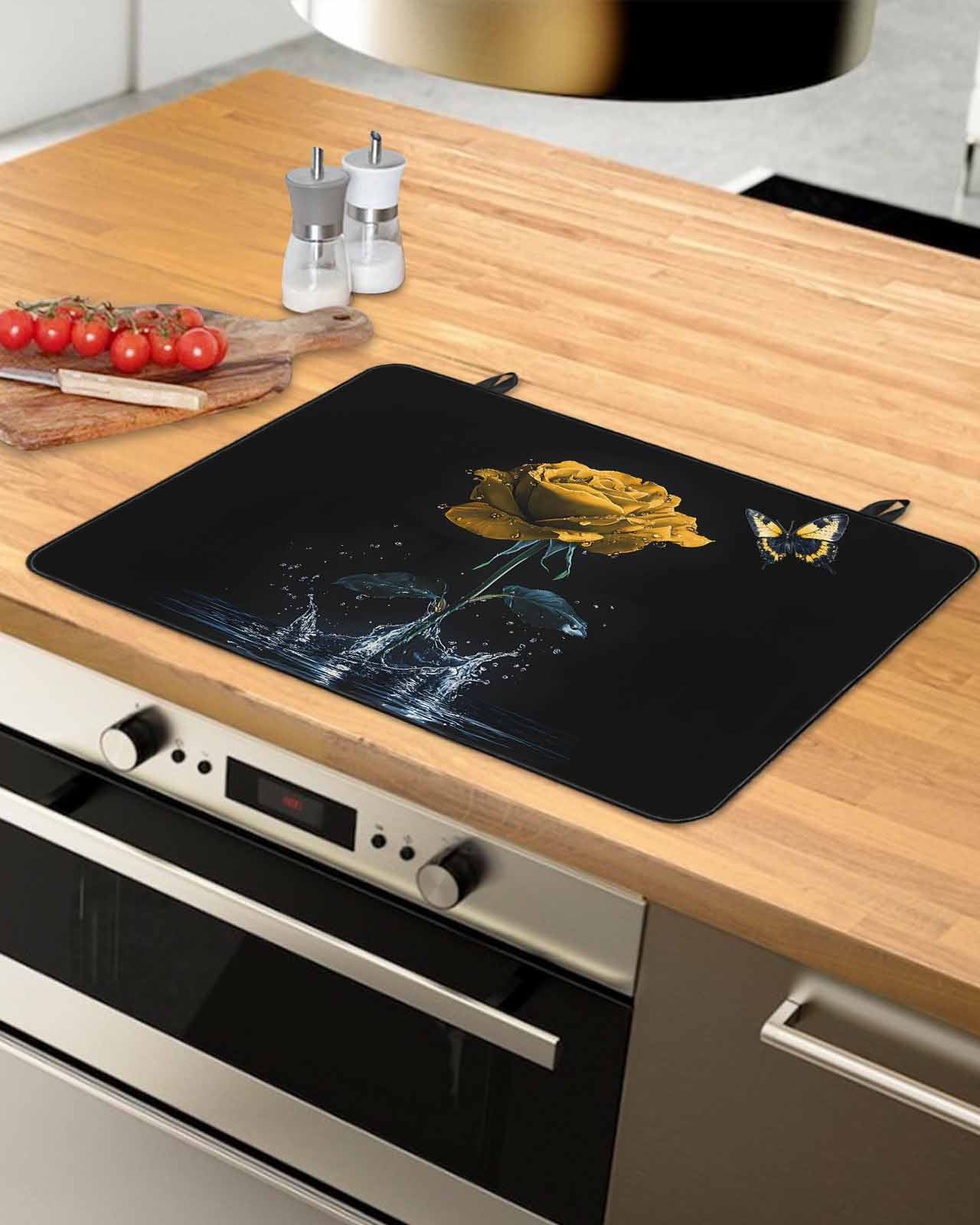 nqOlkjepod Large Induction Cooktop Protector Mat 24"x21", Yellow Roses ...