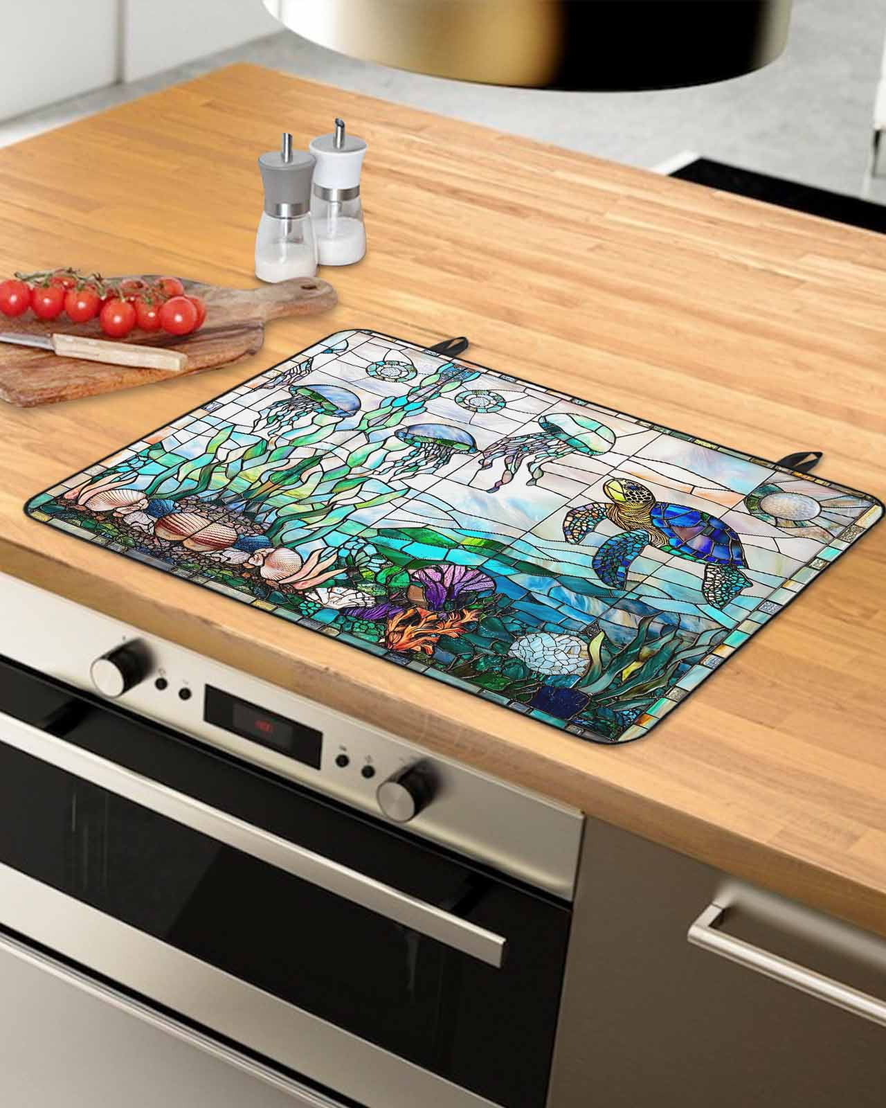 nqOlkjepod Large Induction Cooktop Protector Mat 31"x24", Summer Sea Turtle Stove Top Covers for ...