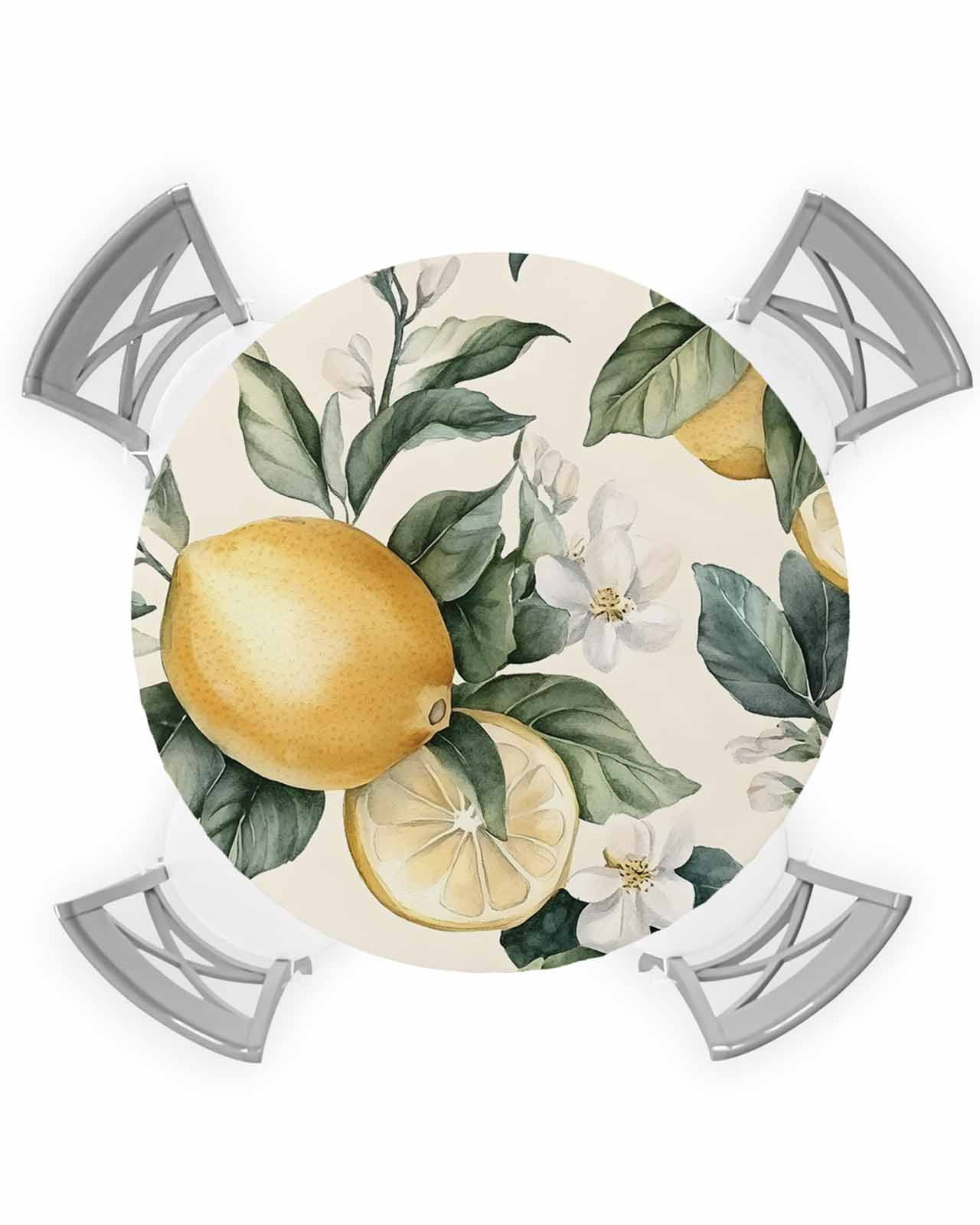 nqOlkjepod Lemon Leaf Round Tablecloth, Fitted Table Cover with Elastic ...