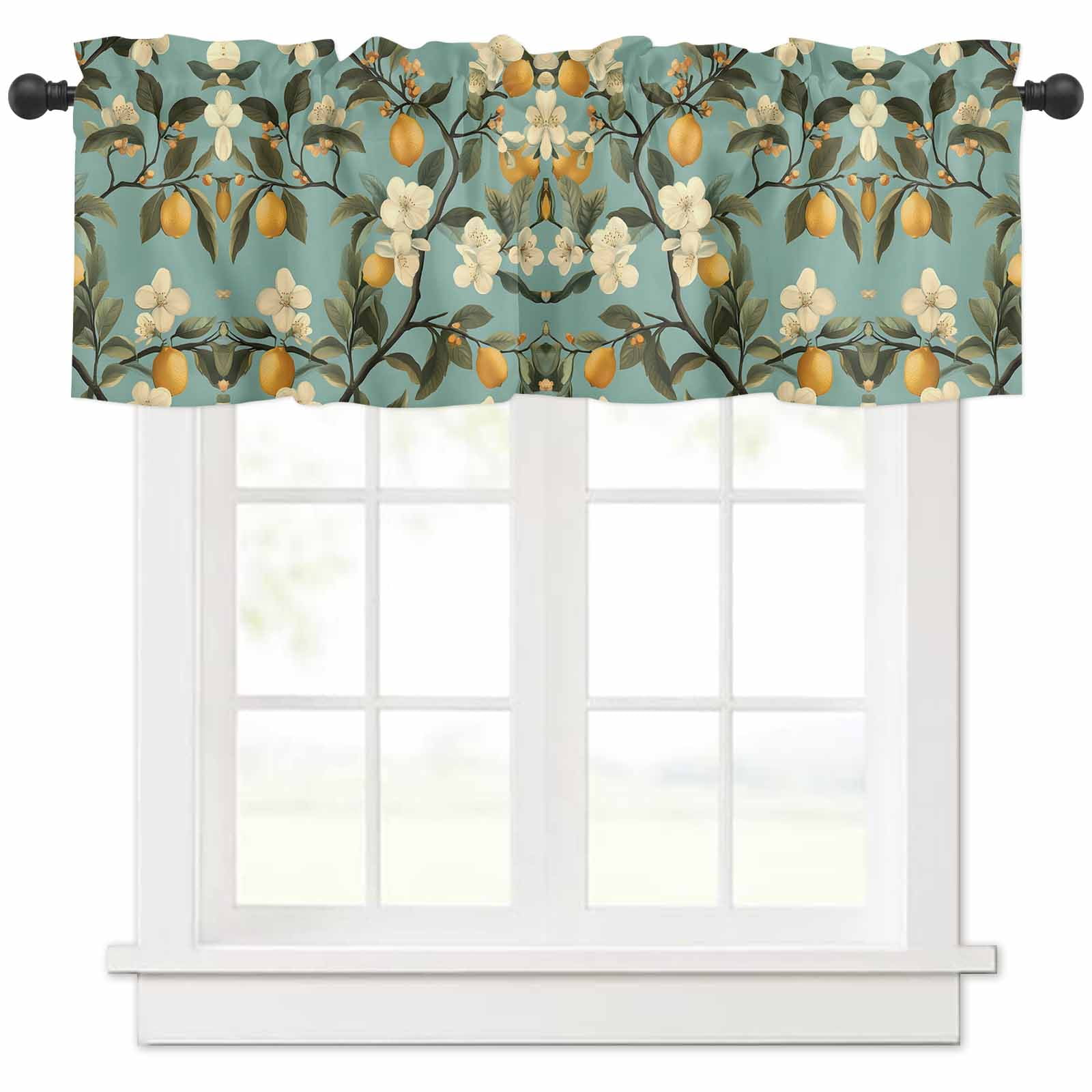 nqOlkjepod Lemon Leaves Farmhouse Short Window Curtain Valances, Summer ...