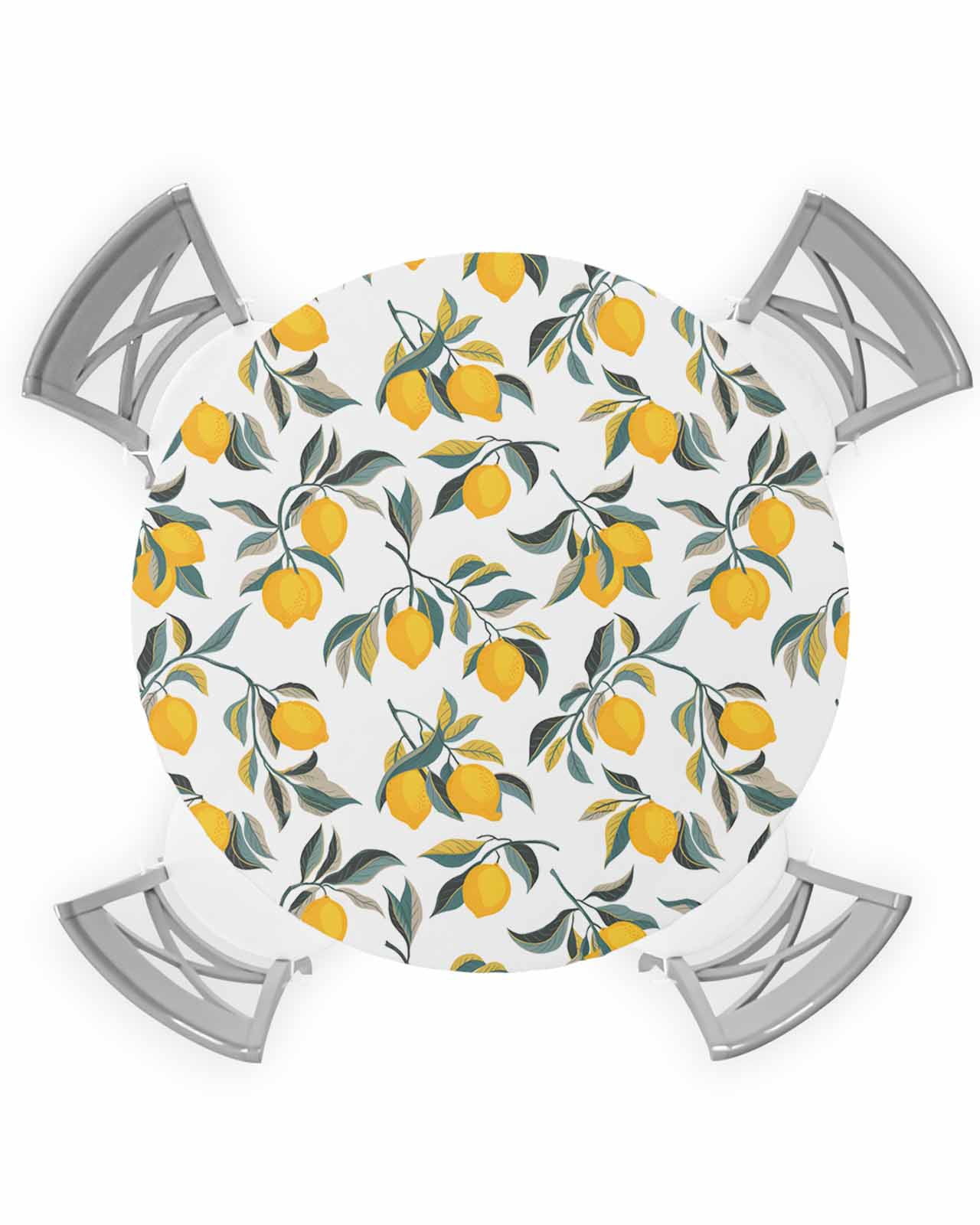 nqOlkjepod Lemon Leaves Round Tablecloth, Fitted Table Cover with ...