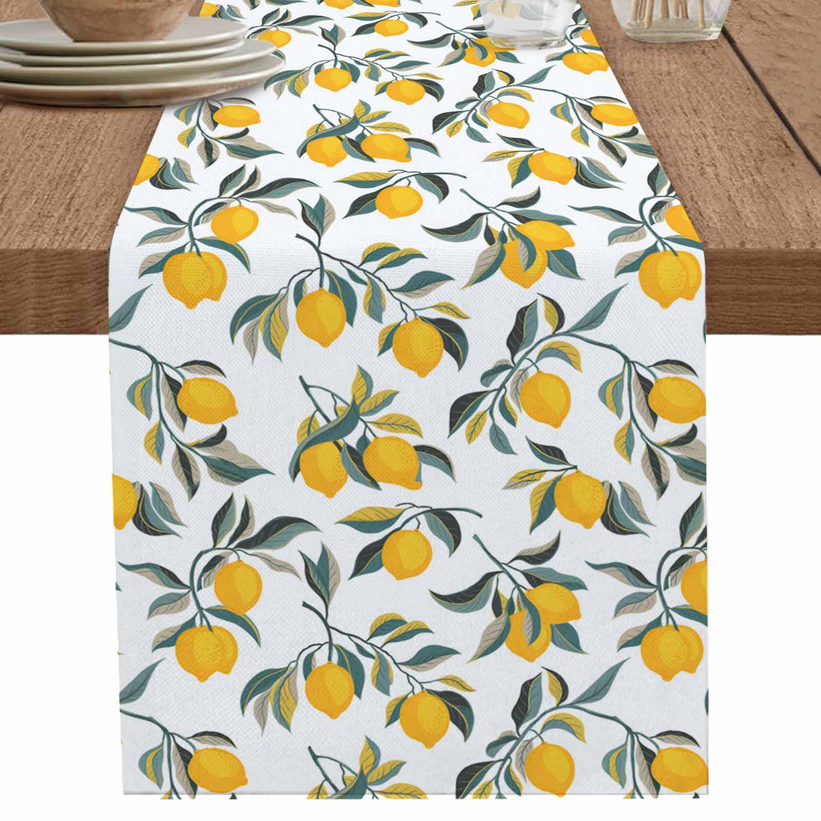 nqOlkjepod Lemon Leaves Table Runner 72 Inches Long Farmhouse Dress ...
