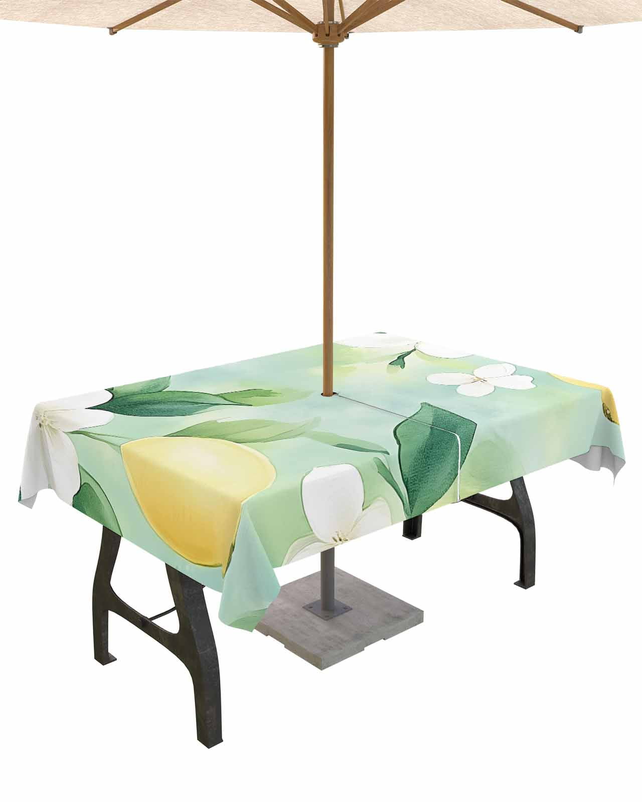 nqOlkjepod Lemon Outdoor Tablecloth with Umbrella Hole & Zipper, White ...